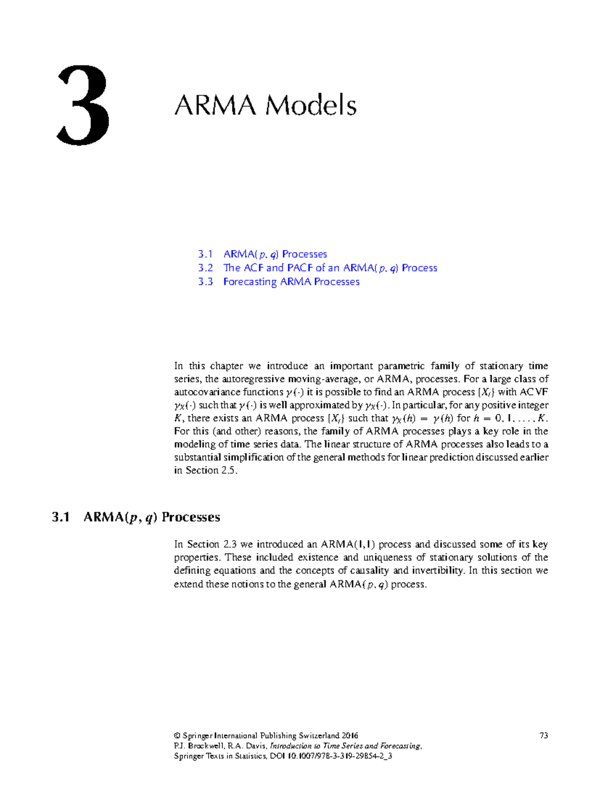 Chapter 3 - CLASS LECTURE NOTES - 3 ARMA Models 3 ARMA( p, q) Processes ...