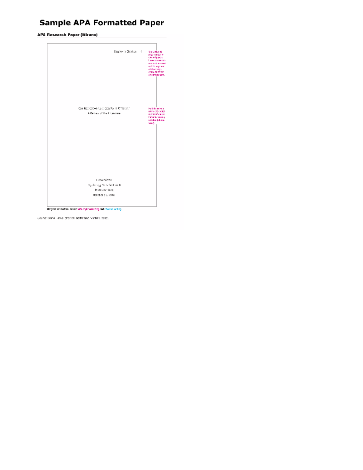 Sample APA Formatted Paper - Can Medication Cure Obesity in Children ...