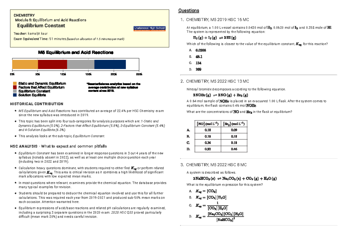 M5 - Equilibrium constant - CHEMISTRY Module 5: Equilibrium and Acid ...