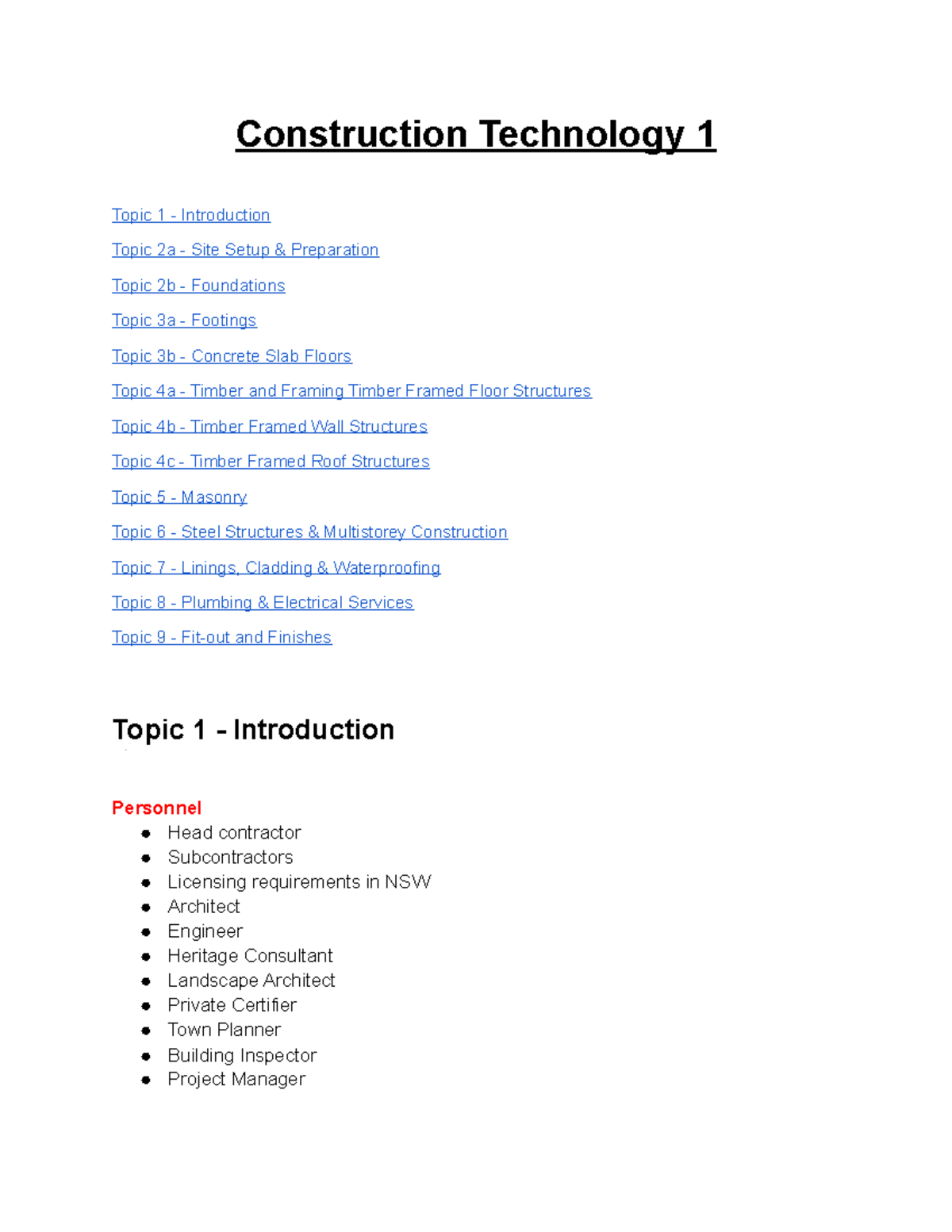 Construction tech 1 notes - Construction Technology 1 Topic 1 ...