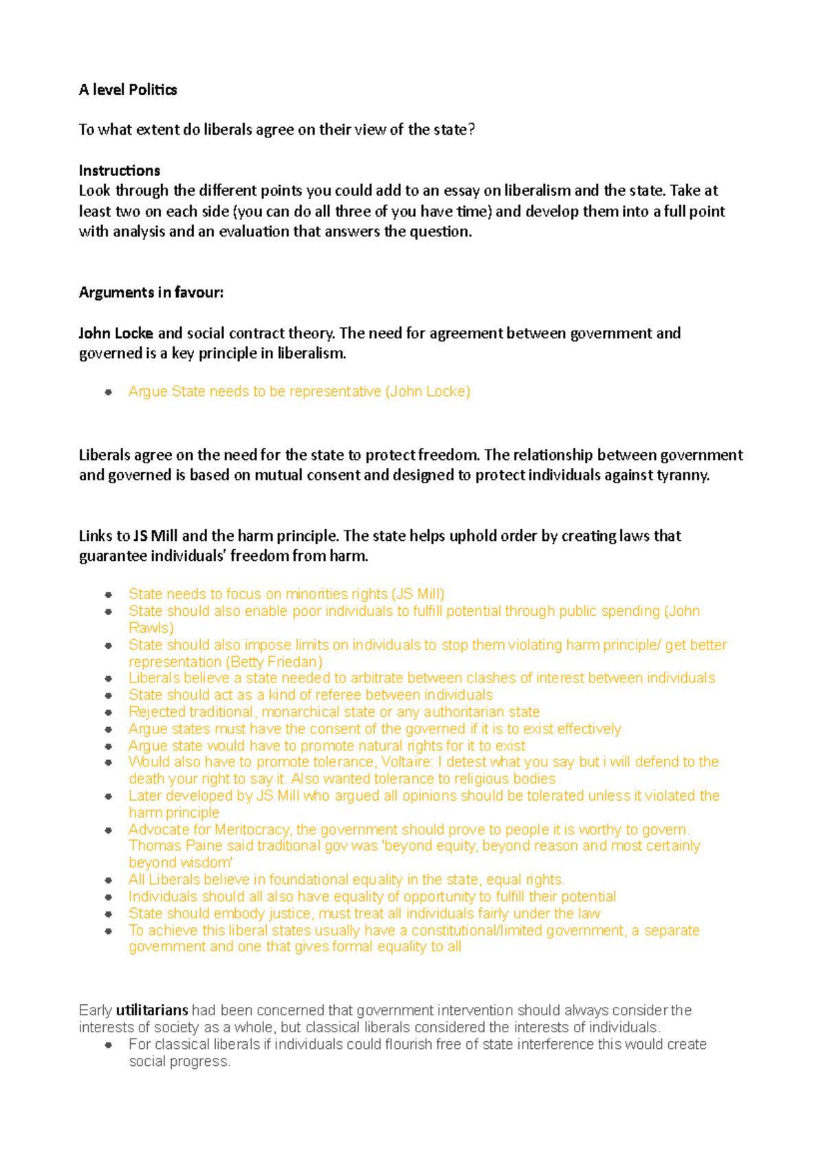 Political ideologies - Liberalism and the state essay Q - Studocu