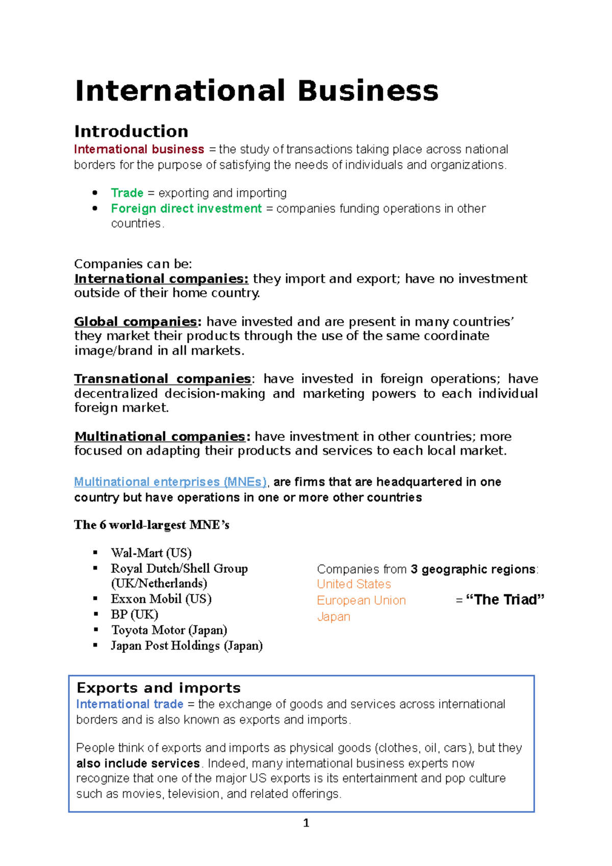 International Business summary - International Business Introduction ...
