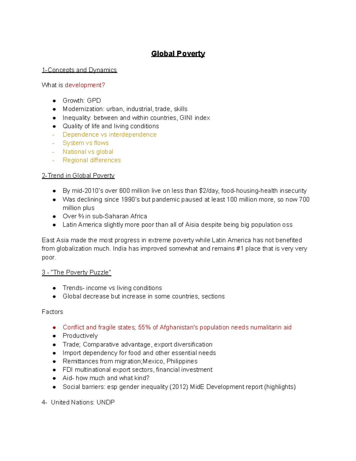 Global Studies #9 - Global Poverty 1-Concepts and Dynamics What is development? Growth: GPD ...