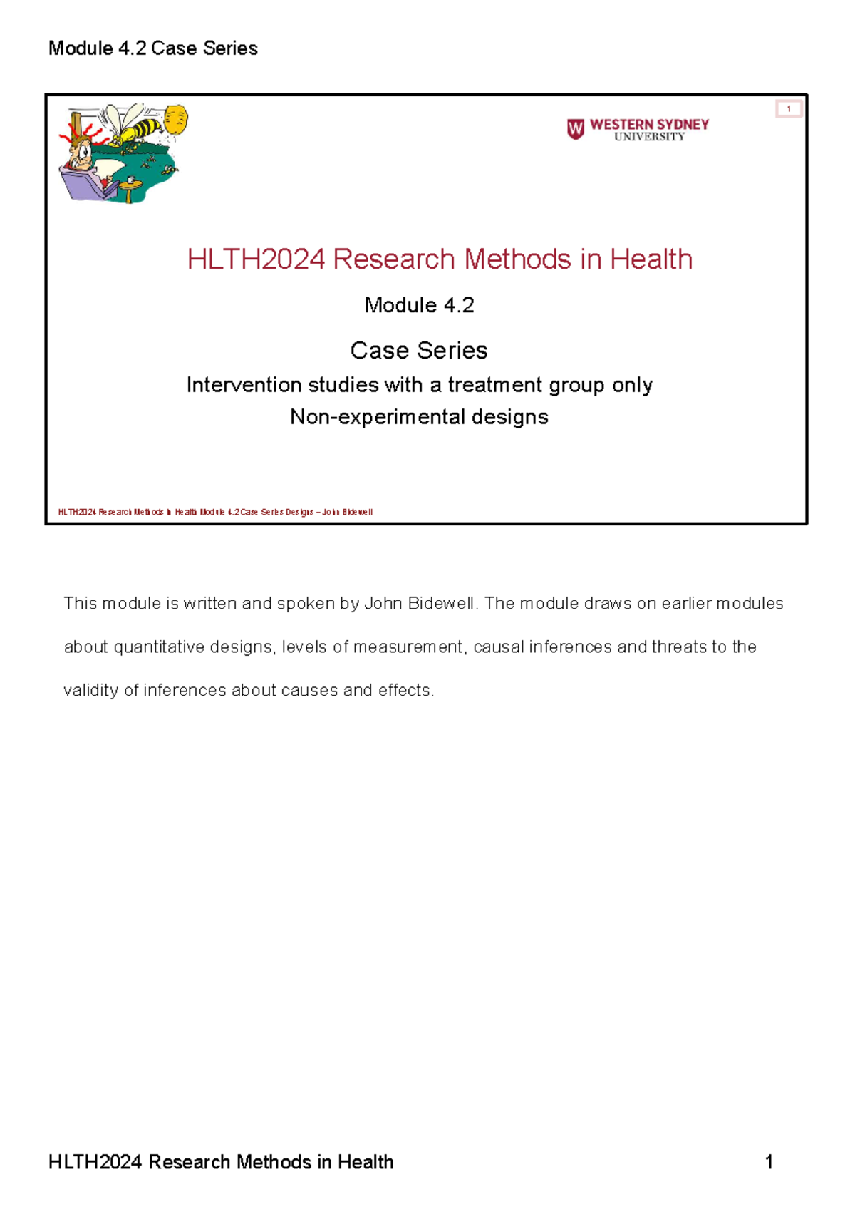 Module 04.2 Case Series notes - 1 HLTH2024 Research Methods in Health ...
