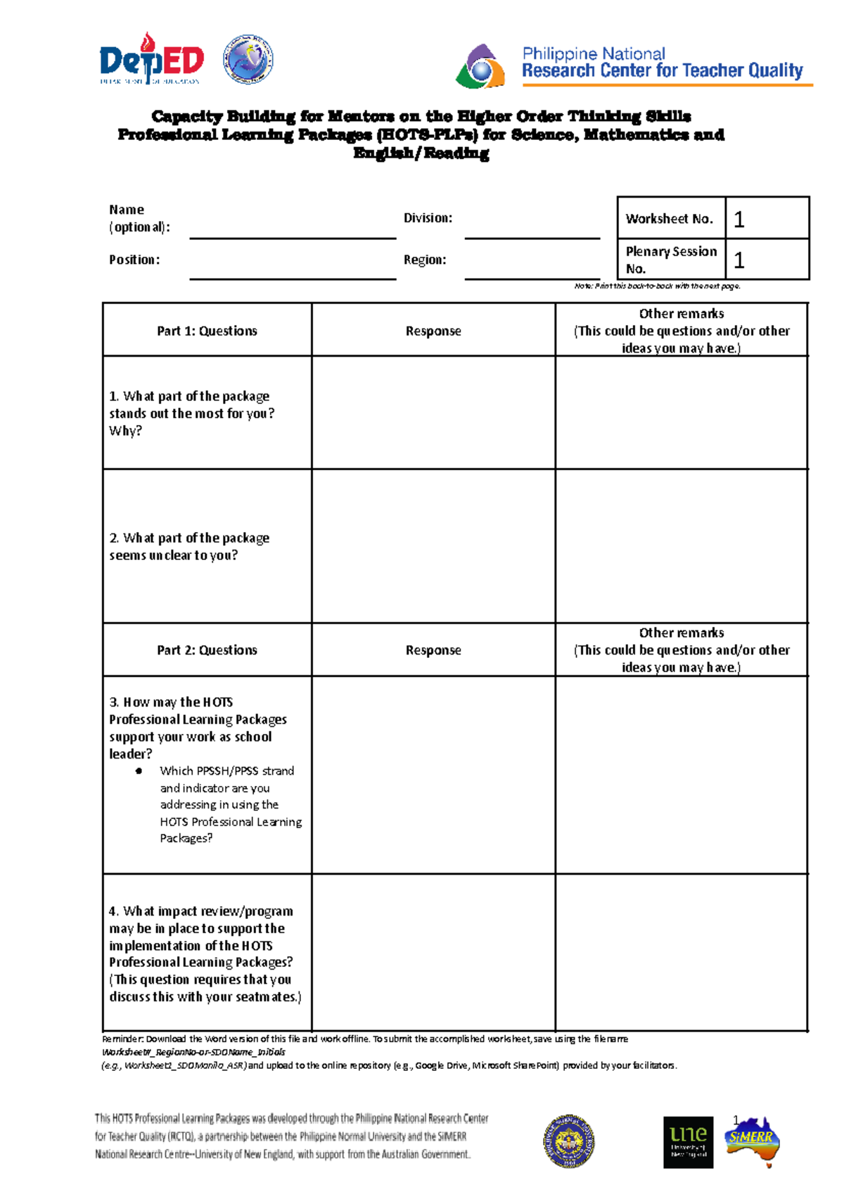 AAP-Session 1-Worksheet 1 - Capacity Building for Mentors on the Higher ...
