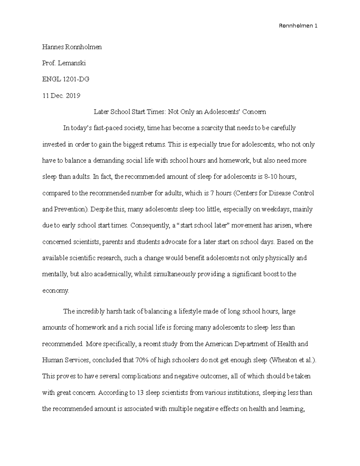 English Final Draft Essay 3 - Hannes Ronnholmen Prof. Lemanski ENGL ...