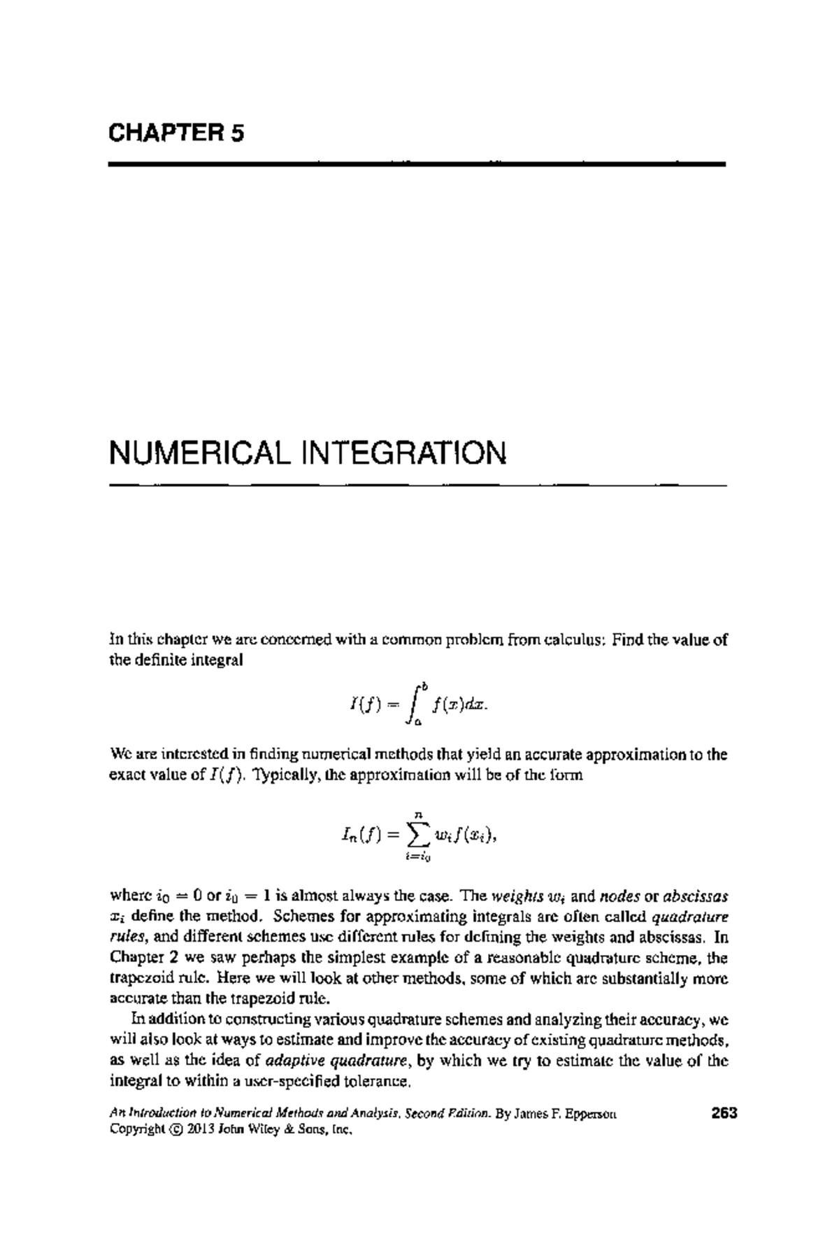 Part Five Introduction to Numerical Analysis - ####### CHAPTER 5 NUMERICAL INTEGRATION In this ...