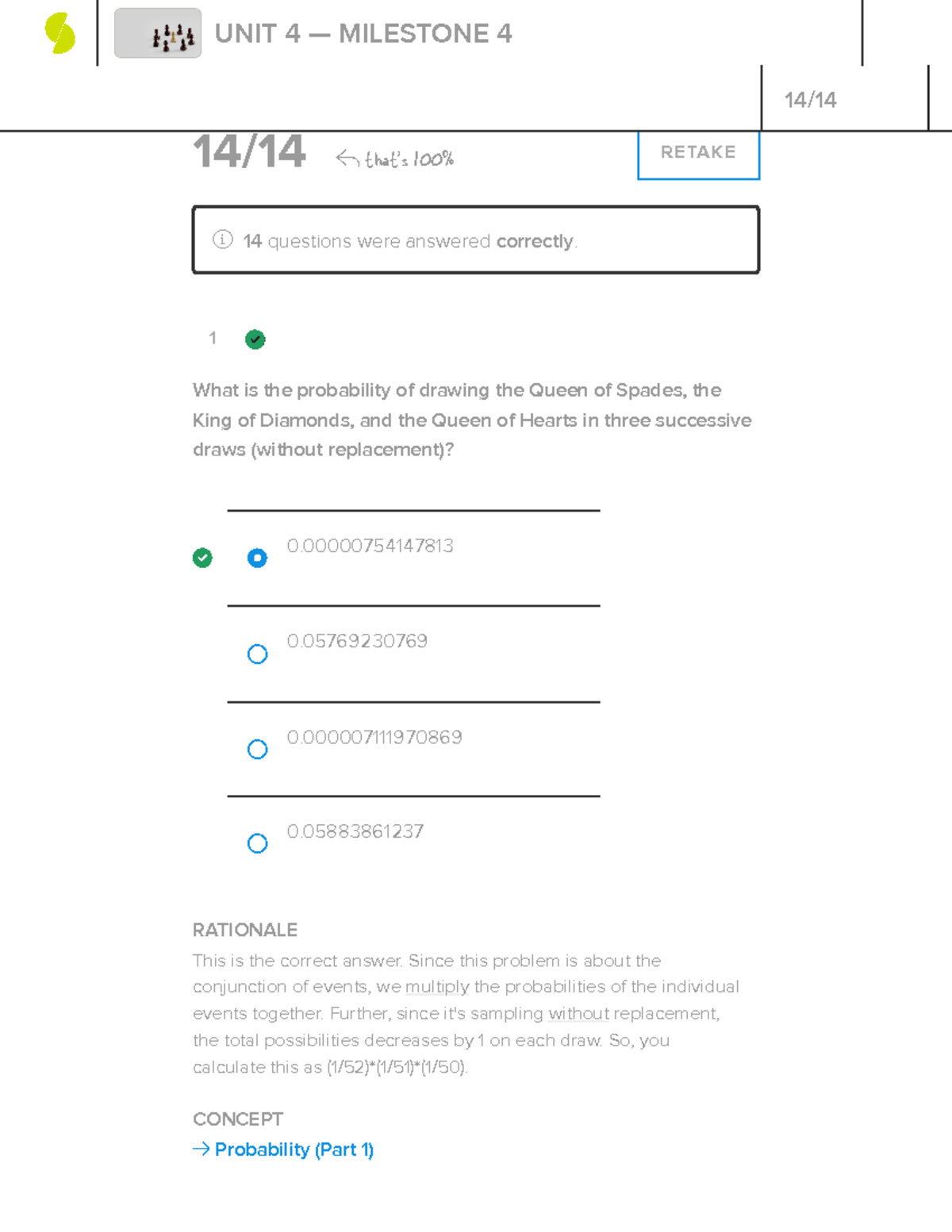 Critical Thinking- Milestone 4 - 1 CONCEPT → Probability (Part 1) 14 / ...
