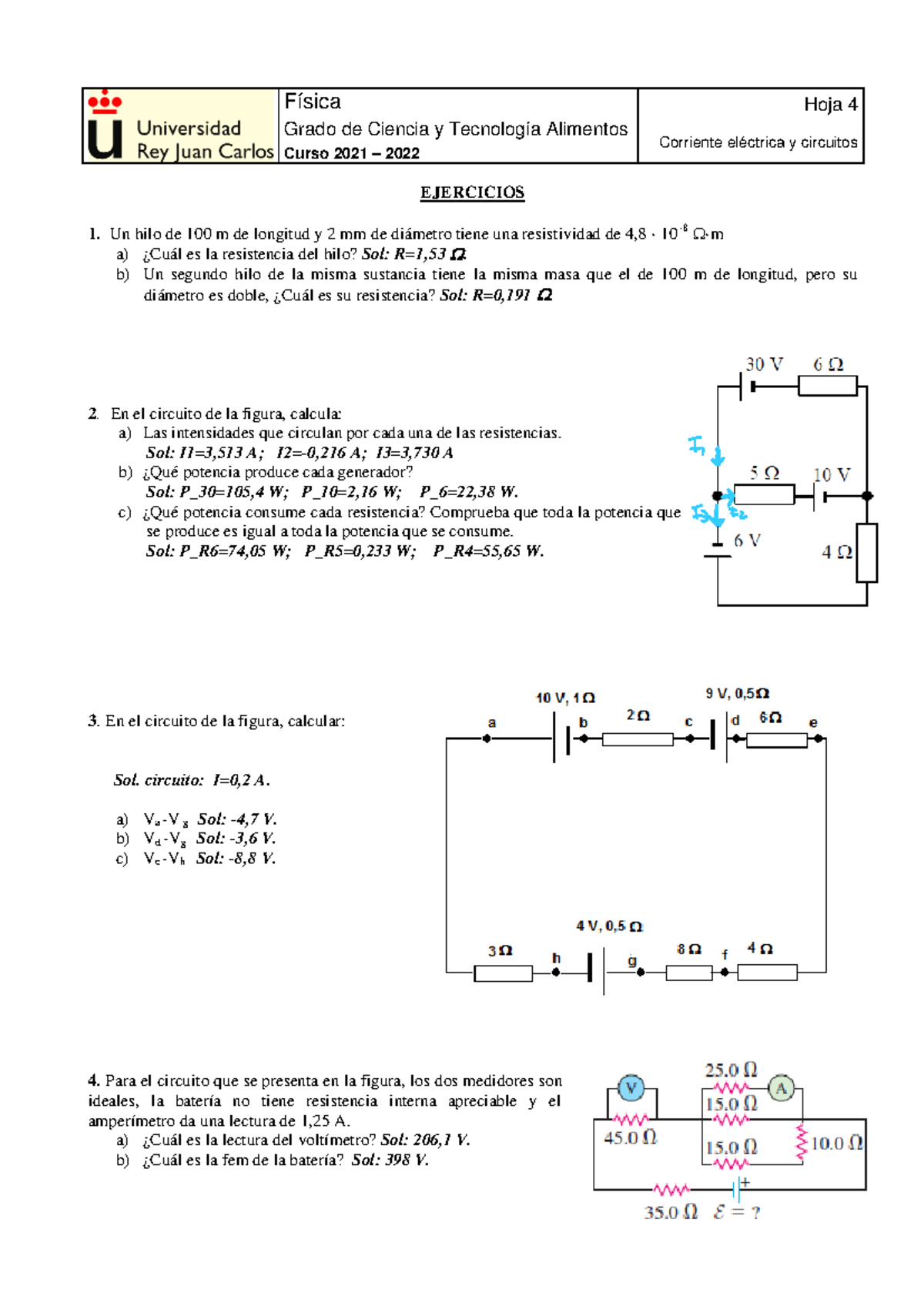Hoja 4 - Corriente eléctrica y circuitos - Física Grado de Ciencia y ...