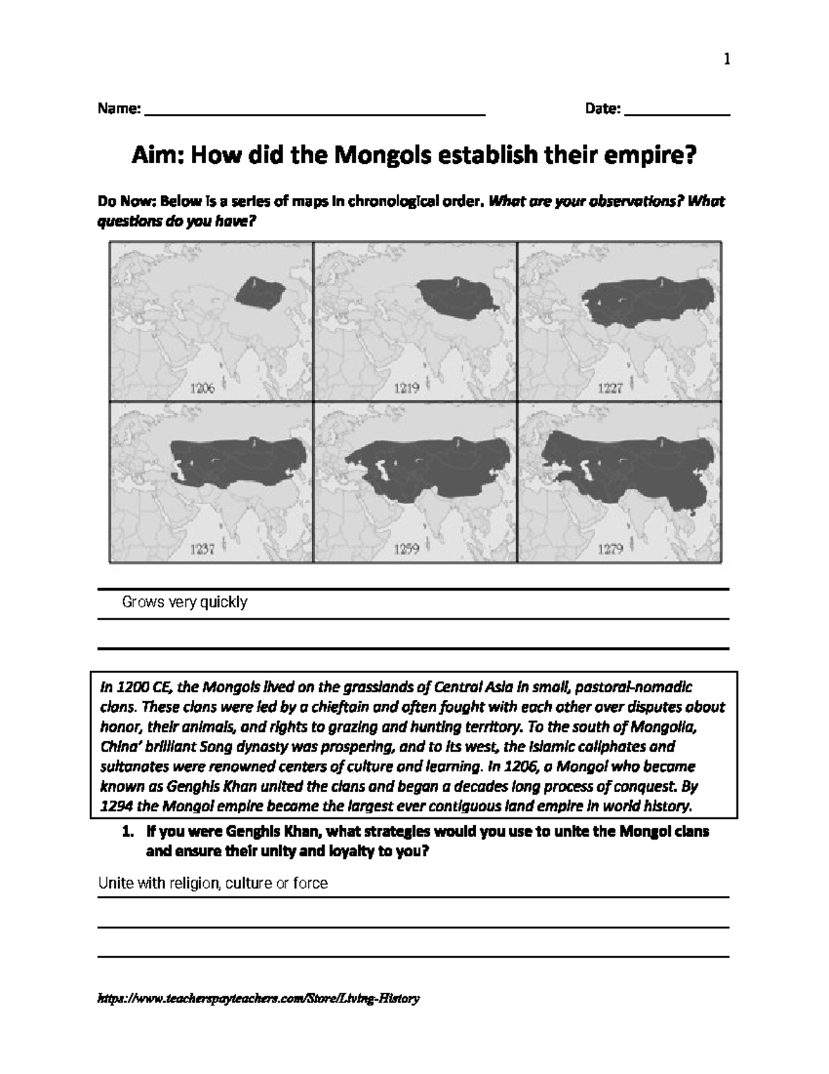 Genghis Khan Student Docs - Grows very quickly Unite with religion ...
