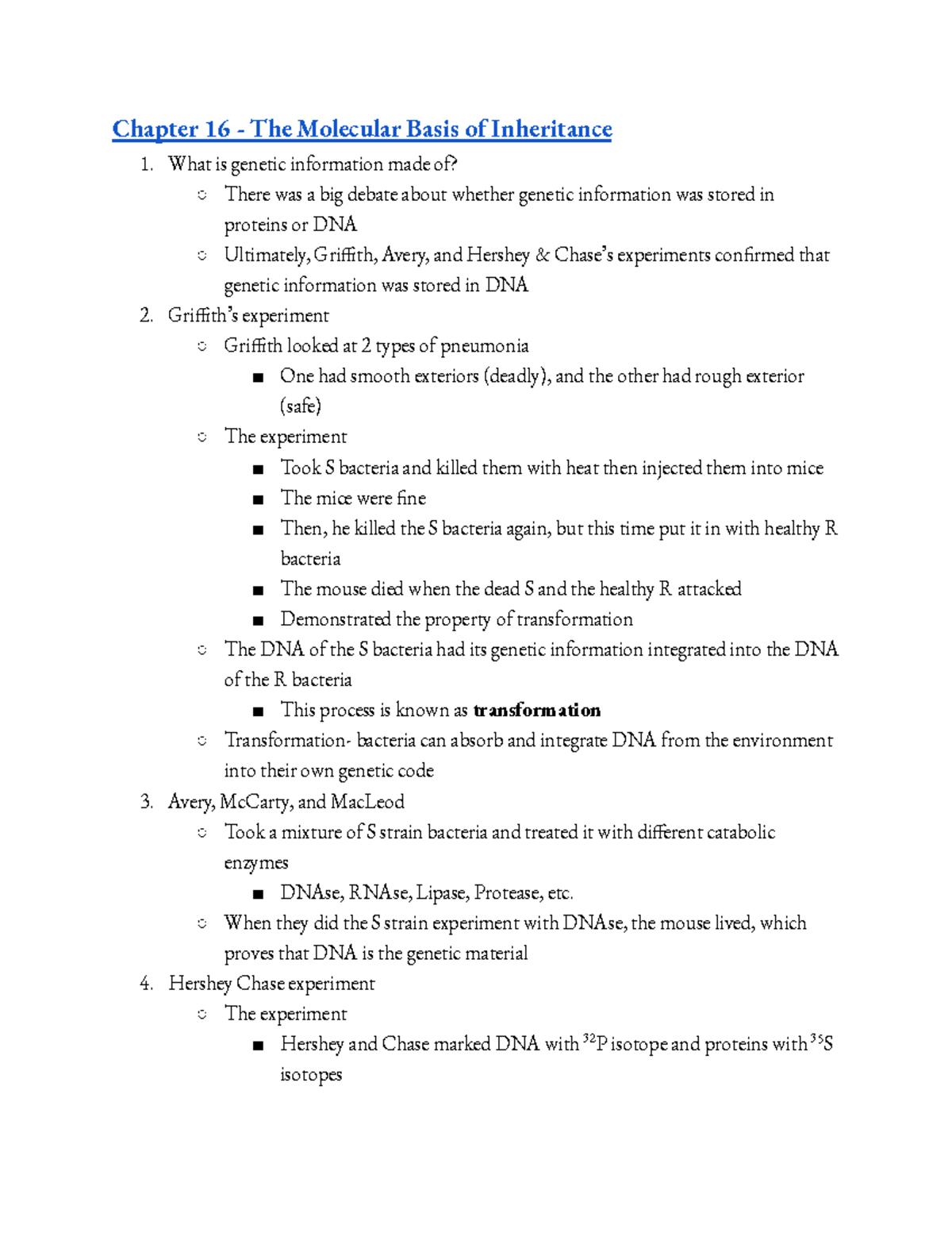 BIO EXAM 4 Notes - Google Docs - Chapter 16 - The Molecular Basis of ...