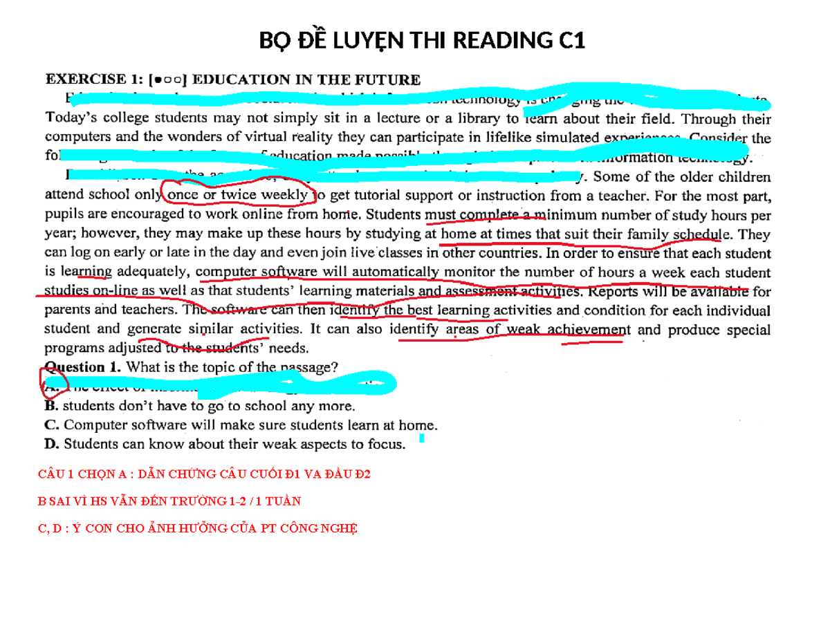 ĐỀ LUYỆN THI Reading C1 - BỘ ĐỀ LUYỆN THI READING C CÂU 1 CHỌN A : DẪN ...