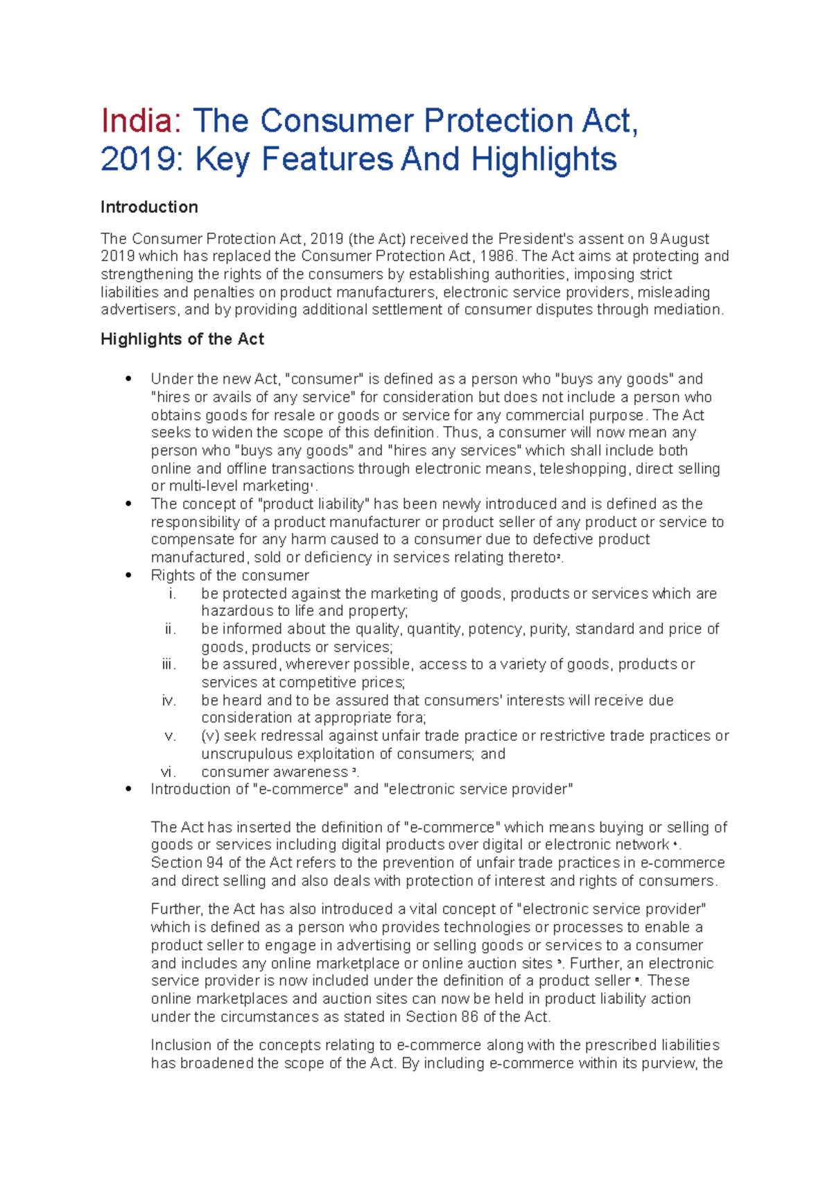 Consumer Protection Act 2019 - The Act aims at protecting and ...