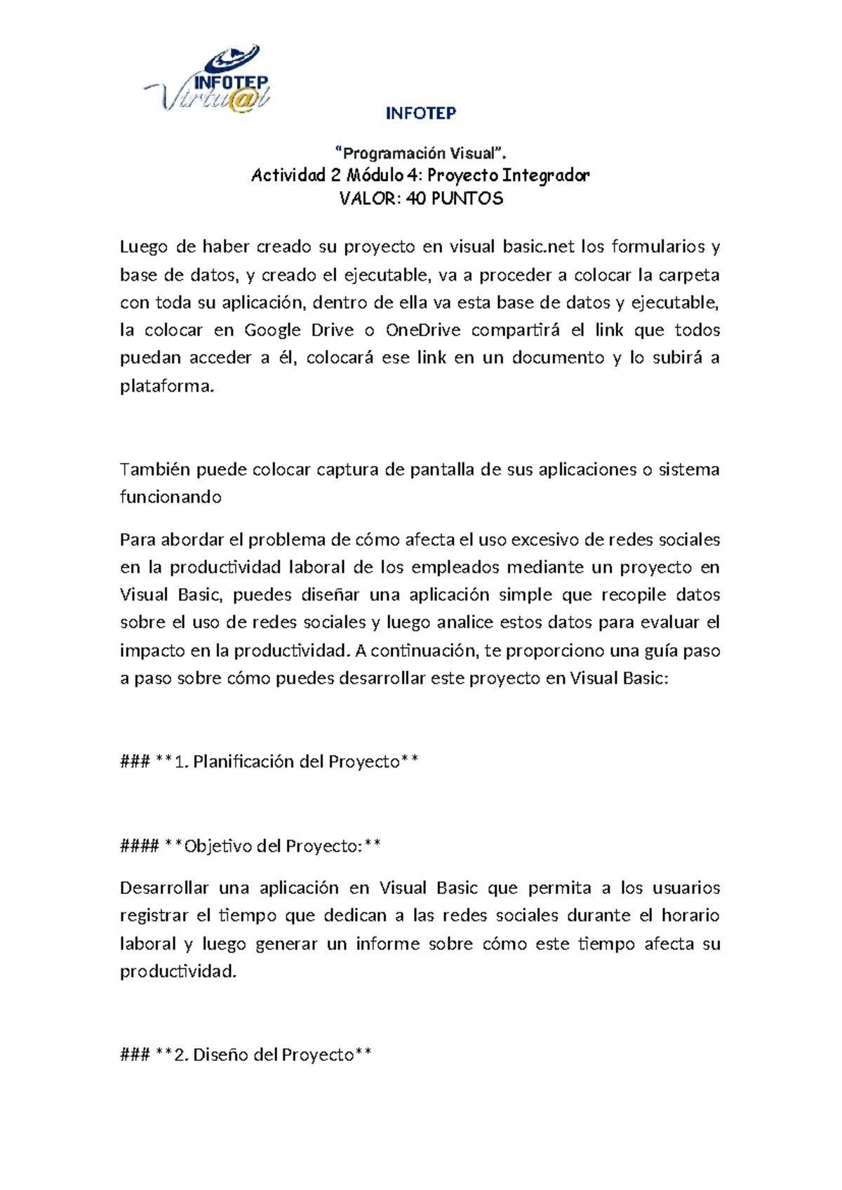 Actividad 2 modulo 4 - Proyecto final de programacion visual - INFOTEP “Programación Visual ...