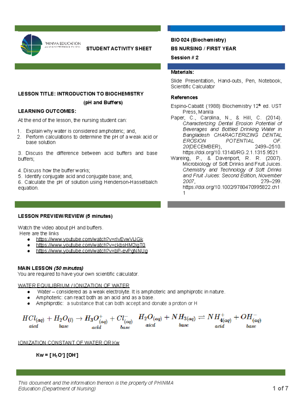 BIO 024 Session 2 - BIOCHEM - STUDENT ACTIVITY SHEET BIO 024 ...