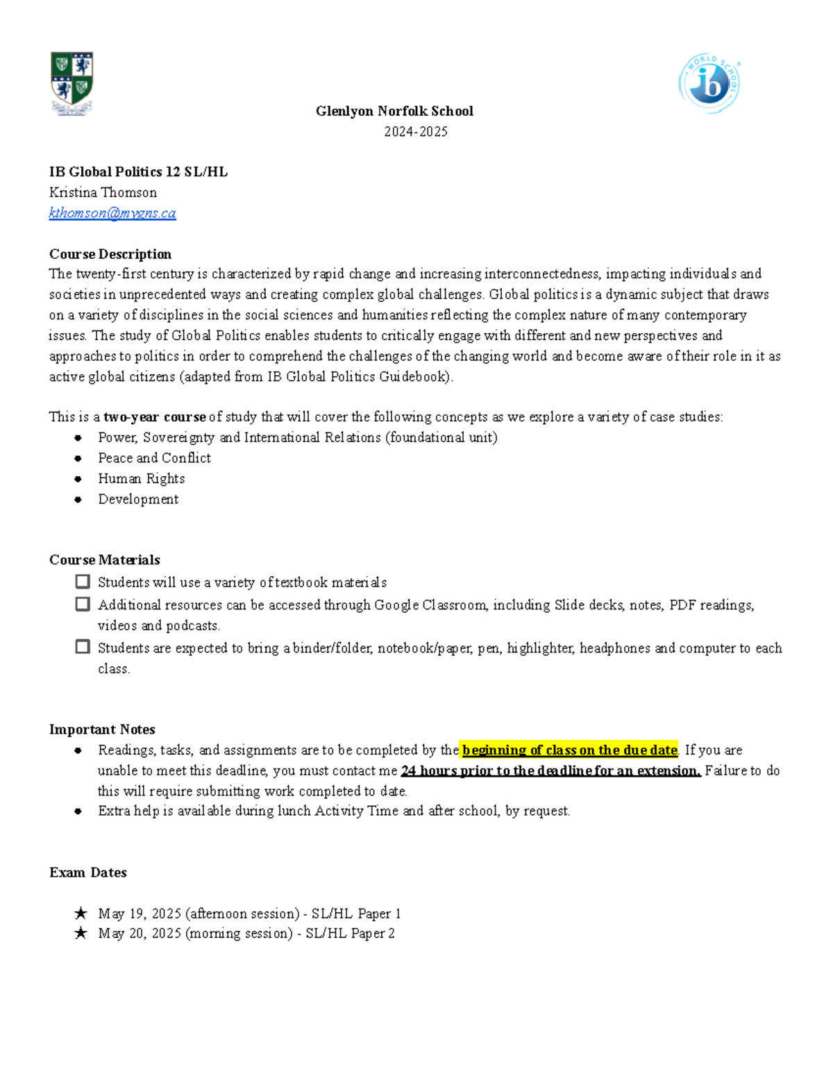 IB Global Politics 12 SL HL - Course Outline (24 25) - Glenlyon Norfolk ...