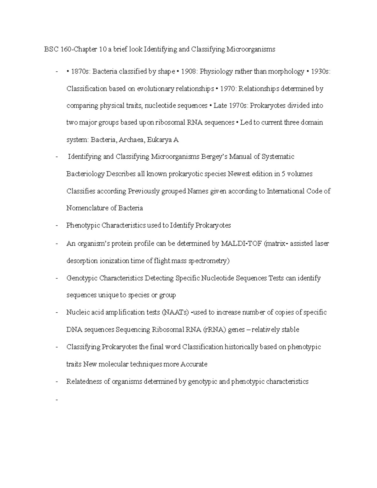 BSC 160 chapter 10 notes - BSC 160-Chapter 10 a brief look Identifying ...