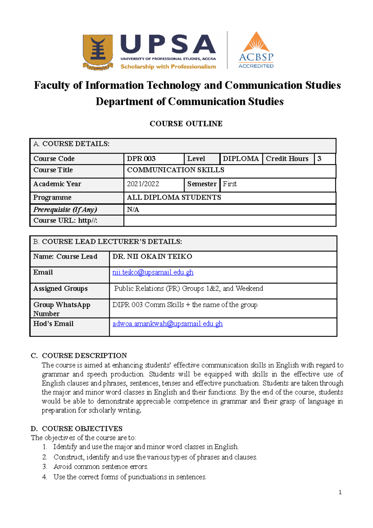 DPR 003 NEW Comm Skills 2021 - Faculty of Information Technology and ...