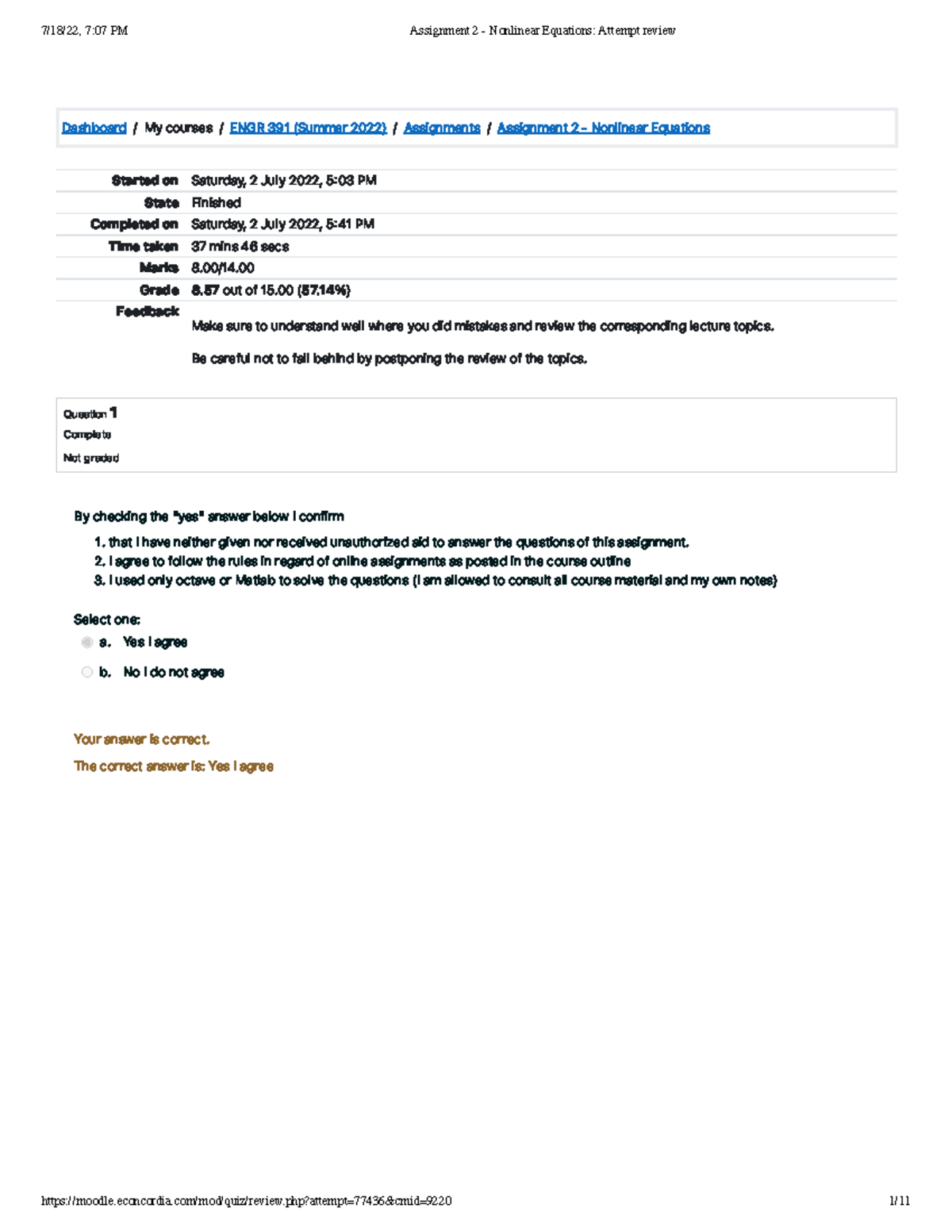 Assignment 2 - Nonlinear Equations Attempt review - Dashboard/My courses/ENGR 391 (Summer - Studocu