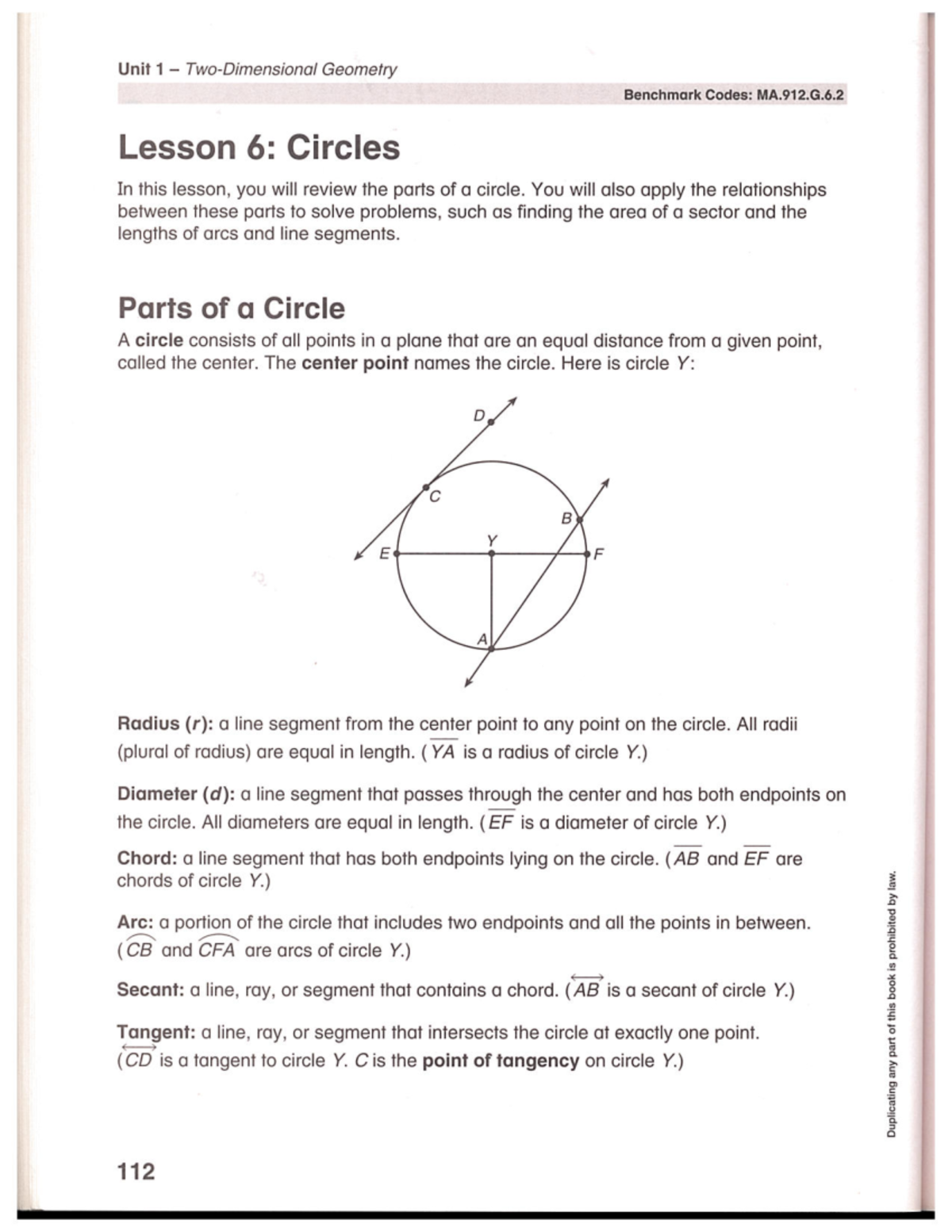 Lesson 6 - Circles - N.a - Unit 1 Geometry Benchmark Codes: MA.912.G.6 ...