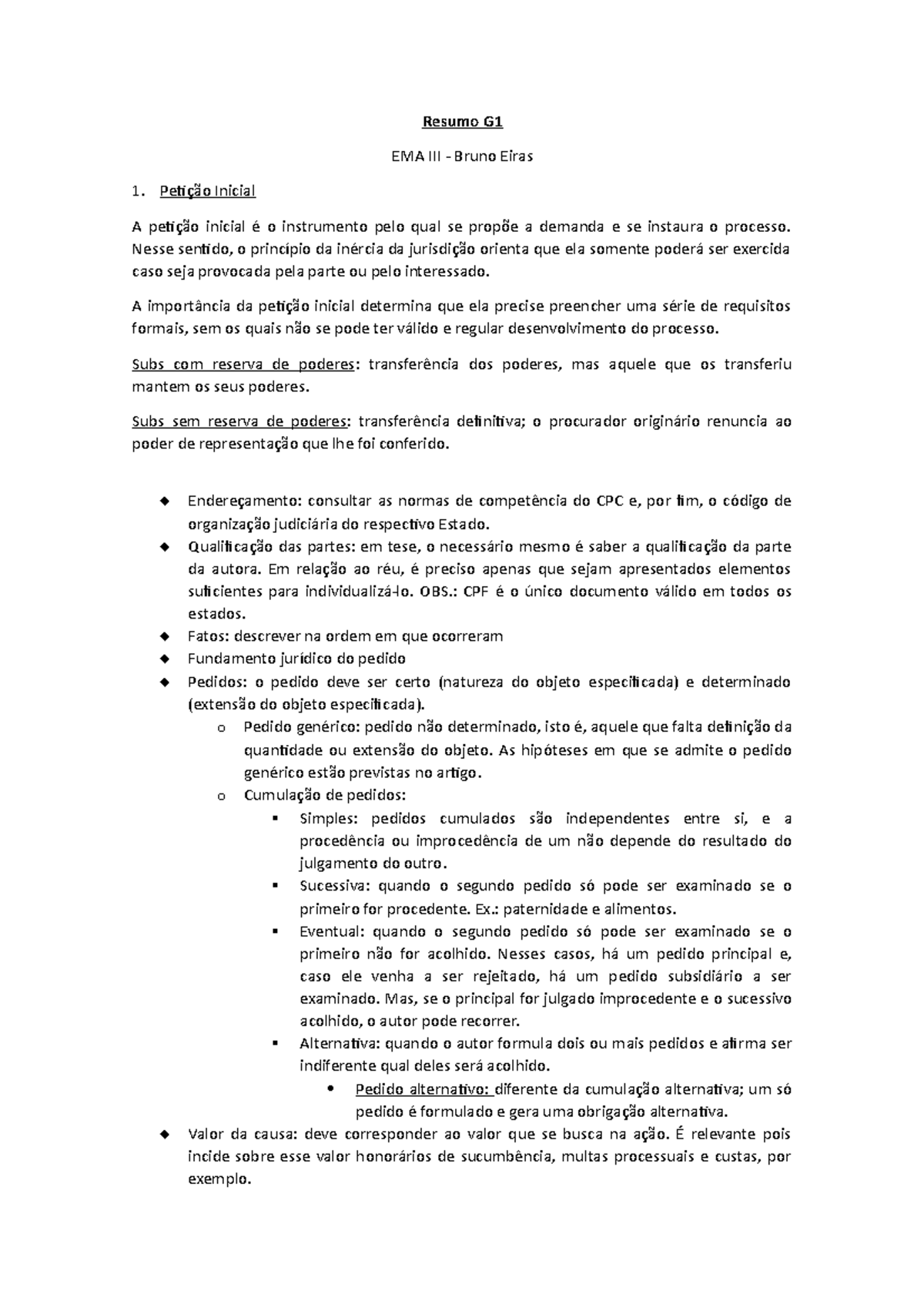 Resumo EMA III - G1 - Resumo G1 EMA III - Bruno Eiras 1. Petição ...