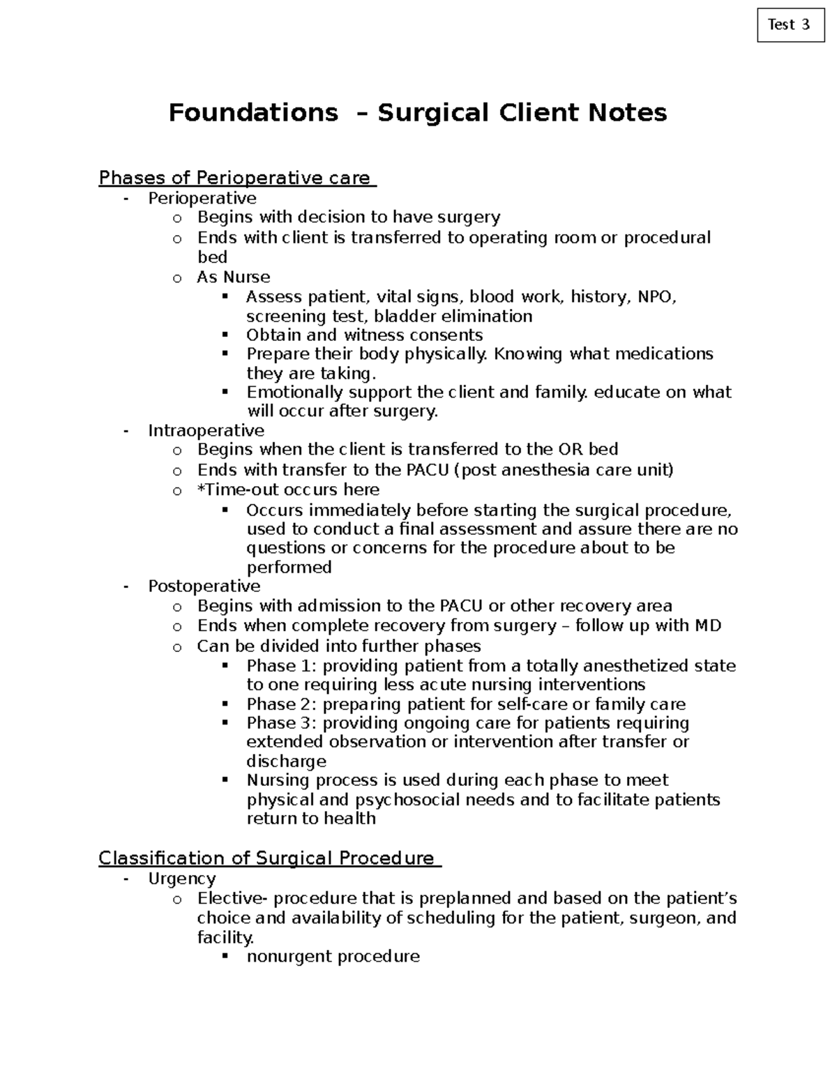 Notes - Test 3 - Surgical Client - Foundations – Surgical Client Notes ...