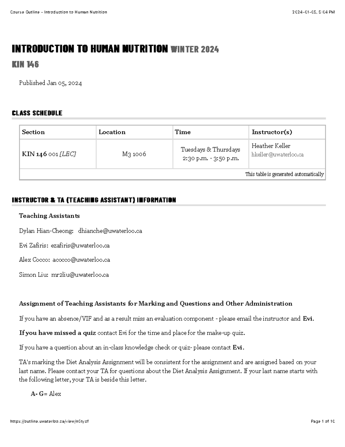 Course Outline - Introduction to Human Nutrition - INTRODUCTION TO ...