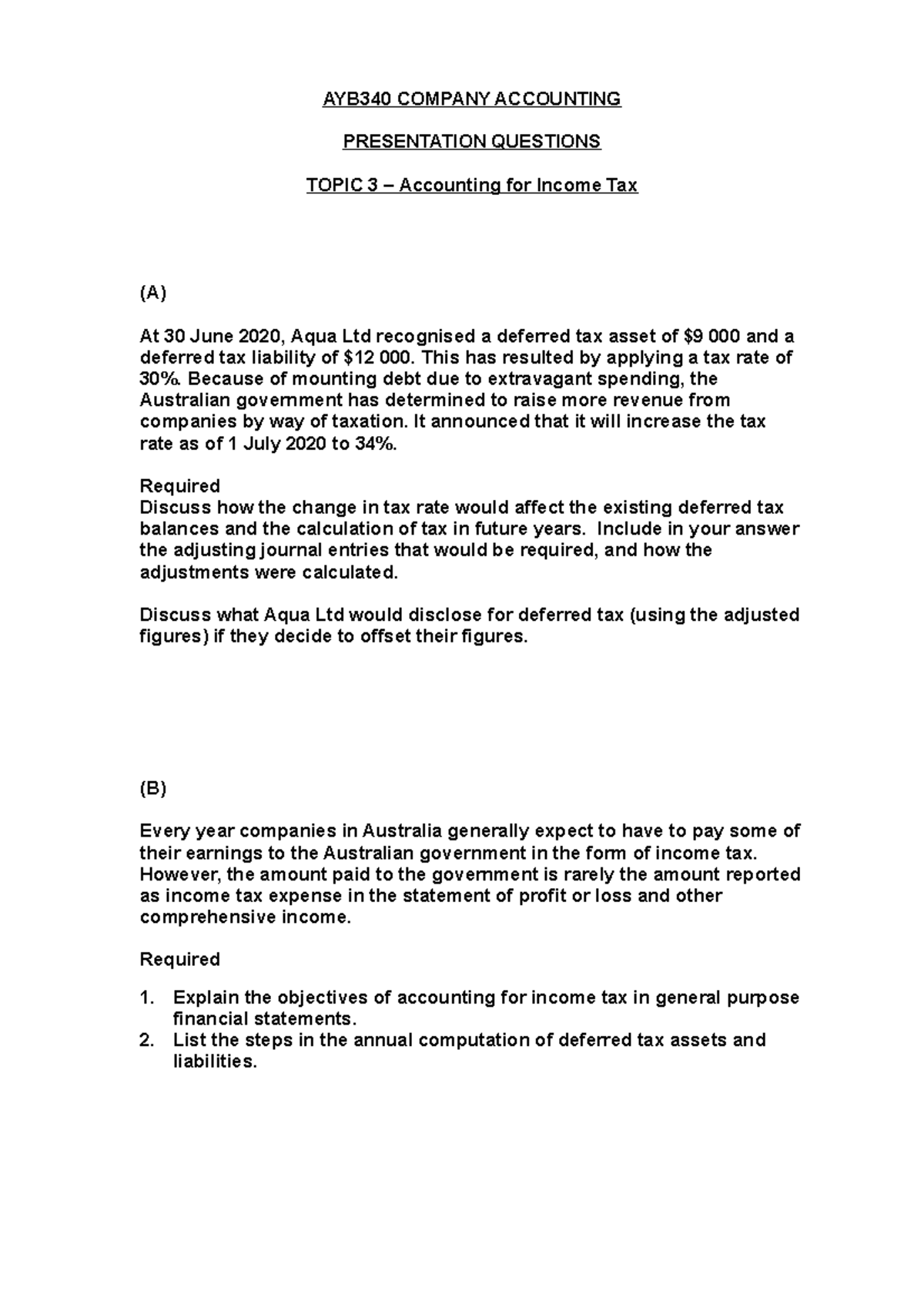 Presentation Questions - Topic 3(2) - AYB340 COMPANY ACCOUNTING ...