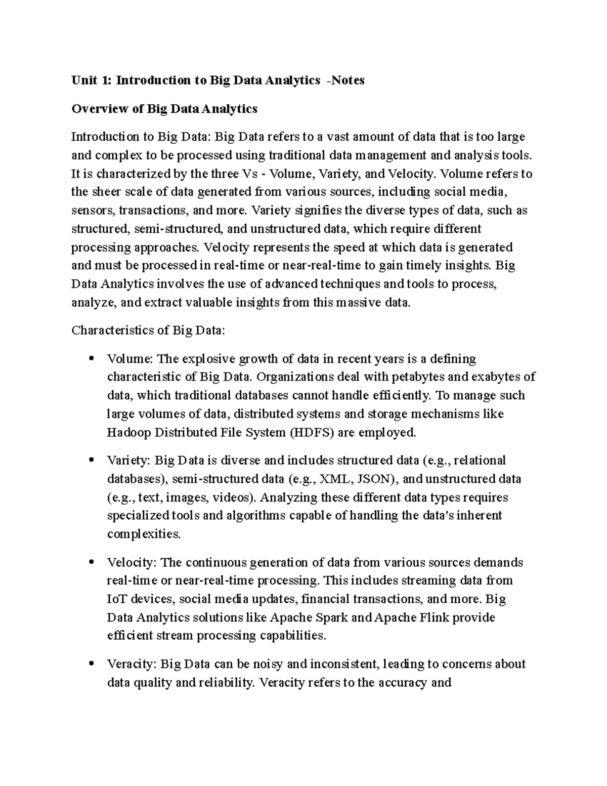 Unit1 studynotes - BDA notes - Unit 1: Introduction to Big Data ...