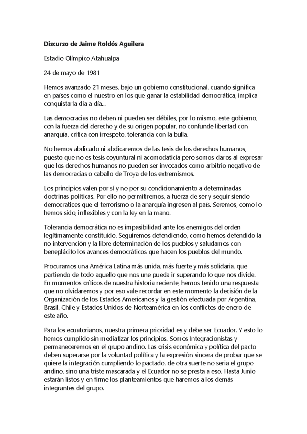 Discurso-Jaime-Roldos - Discurso de Jaime Roldós Aguilera Estadio ...