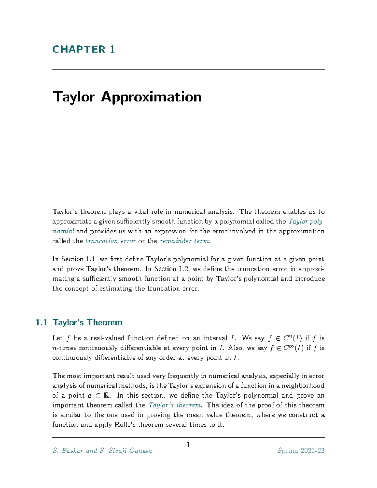 MA214-S23-PART01 - CHAPTER 1 Taylor Approximation Taylor’s theorem plays a vital role in ...