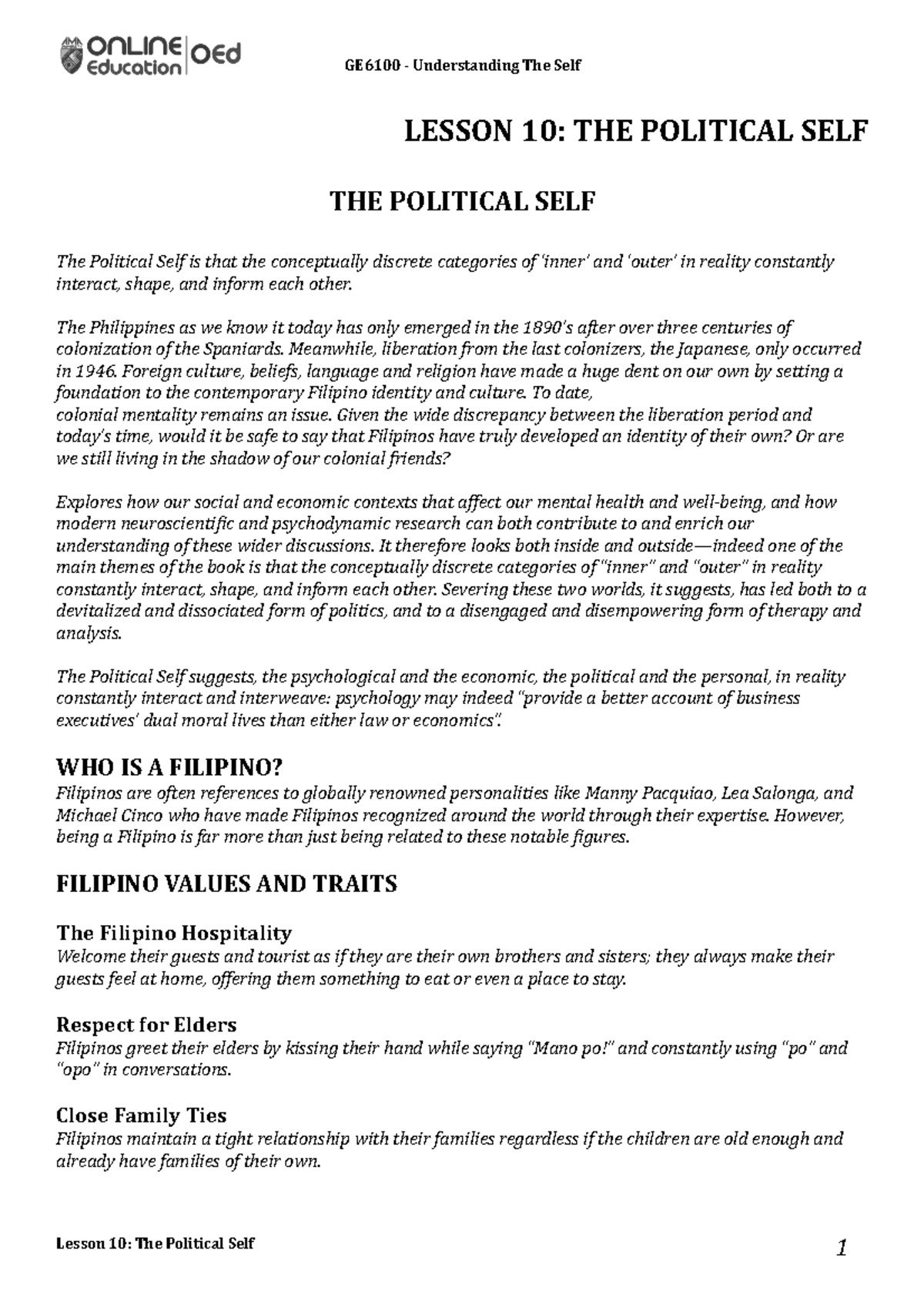 Political Self: Developing Active Citizenship! - GE6100 - Understanding ...