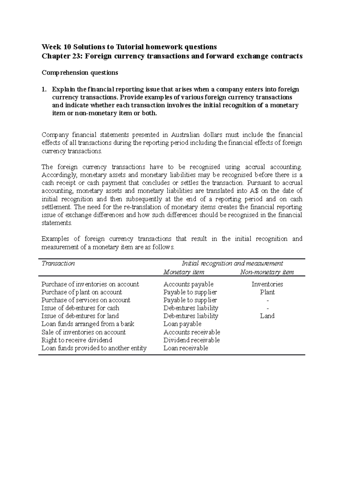 Solutions to Tutorial homework questions Week 10 - Week 10 Solutions to ...