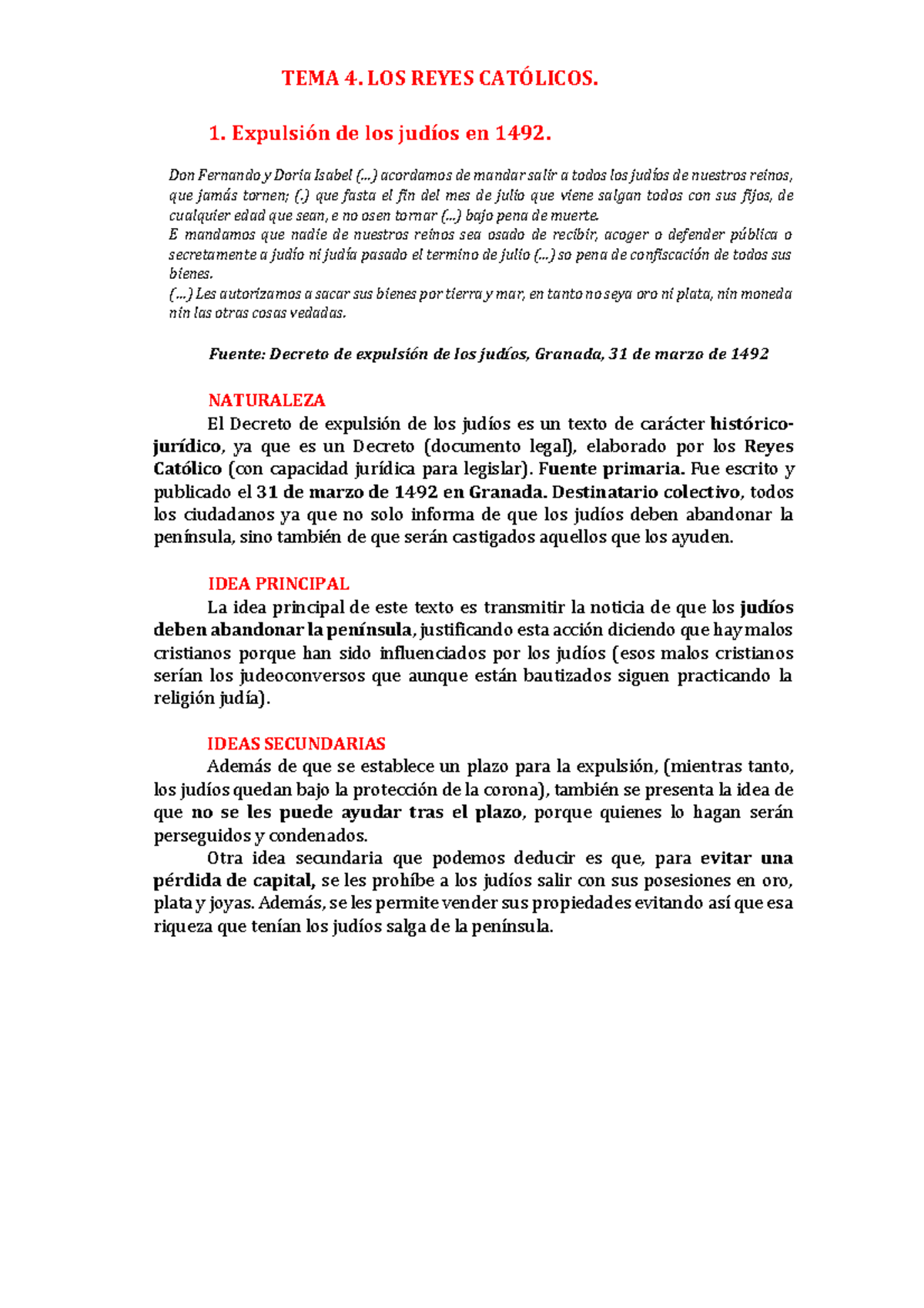 Expulsion judíos doble cara - TEMA 4. LOS REYES CATÓLICOS. 1. Expulsión de los judíos en 1492 ...
