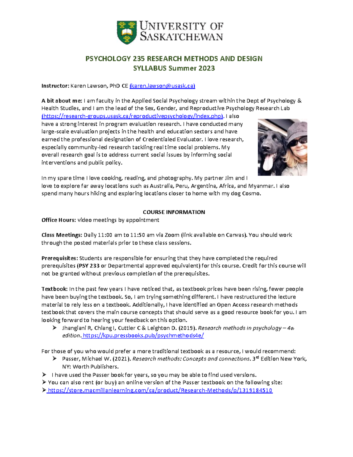 Psy 235 Course Outline Summer 2023 - PSYCHOLOGY 235 RESEARCH METHODS ...