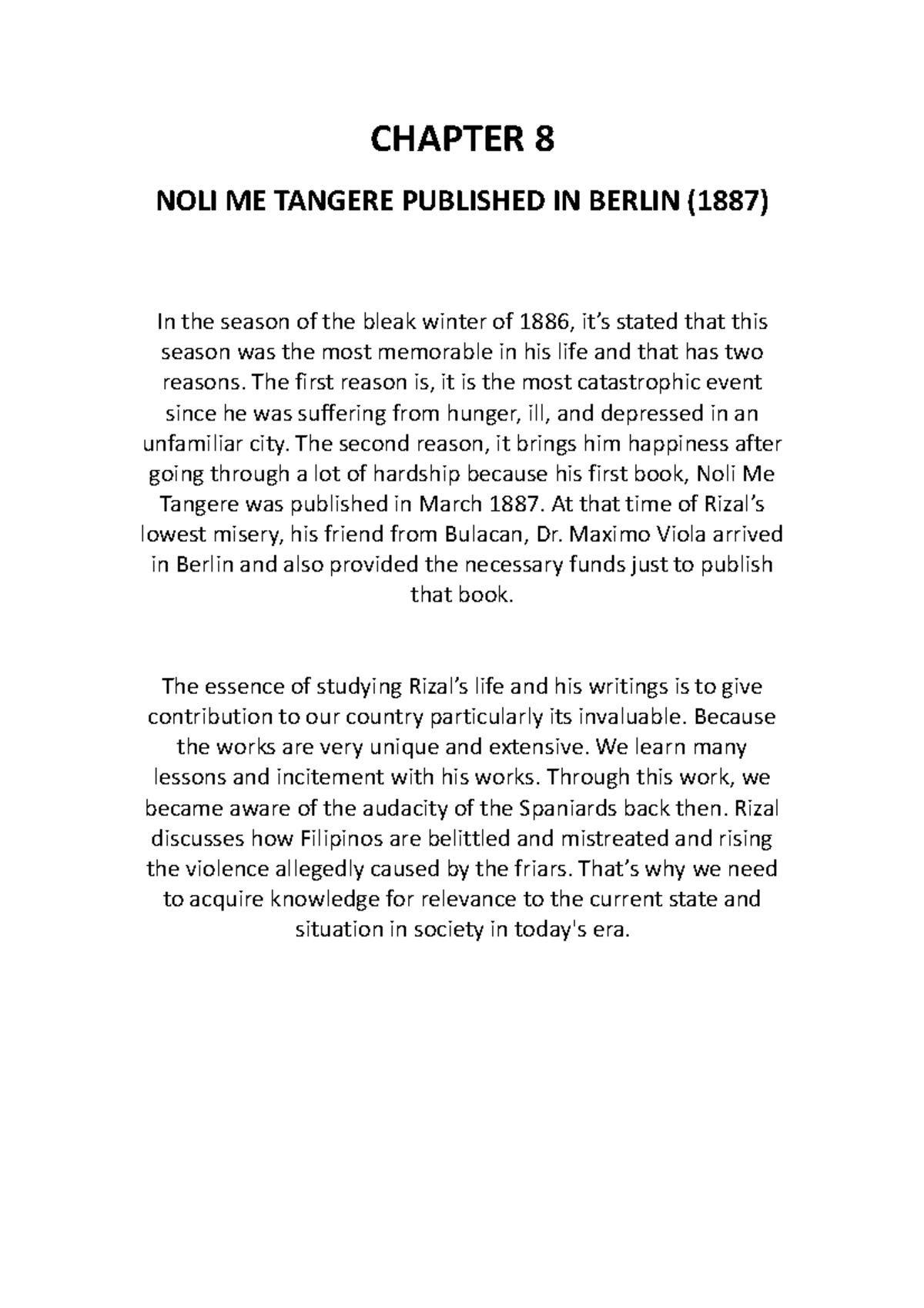 Chapter 8 and 9 final - The summary. - Noli Me Tangere (Touch Me Not ...