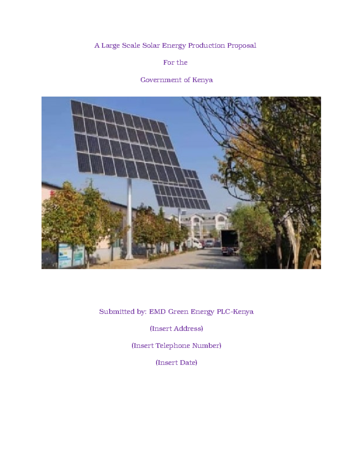 Solar Energy Production Proposal - The installation will be made on ...