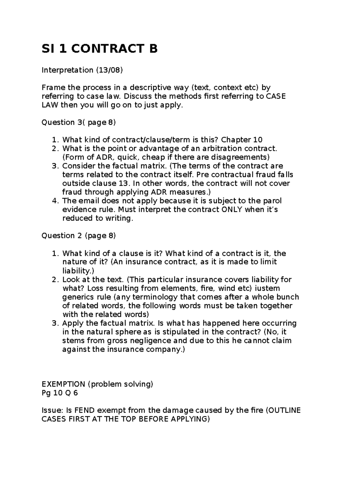 SI Session problem solving kit - SI 1 CONTRACT B Interpretation (13/08) Frame the process in a ...