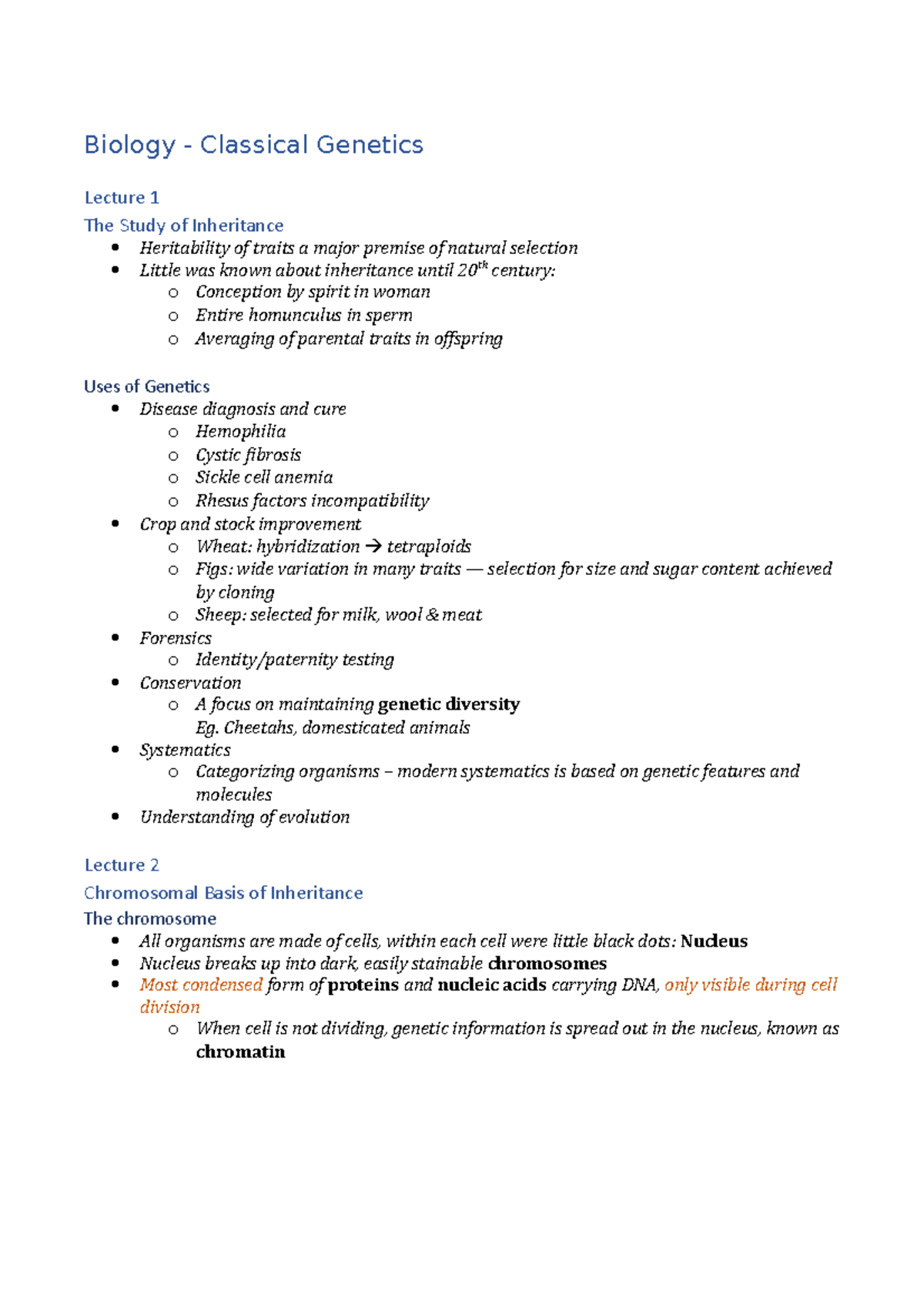 Classical Genetics - Biology - Classical Genetics Lecture 1 The Study ...