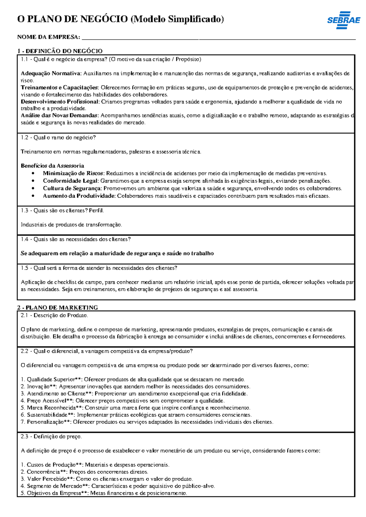 Plano DE Negócio Modelo Simplificado - O PLANO DE NEGÓCIO (Modelo ...