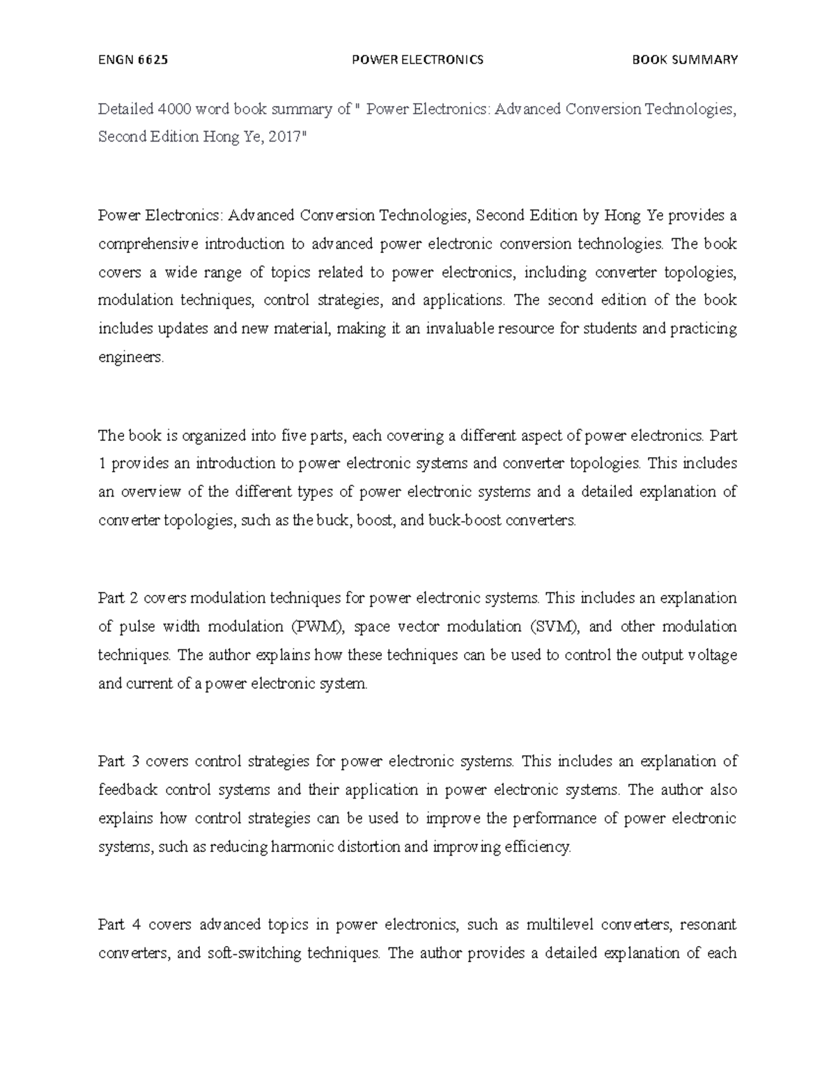 Book summary of Power Electronics Advanced Conversion Technologies Hong Ye - Detailed 4000 word ...