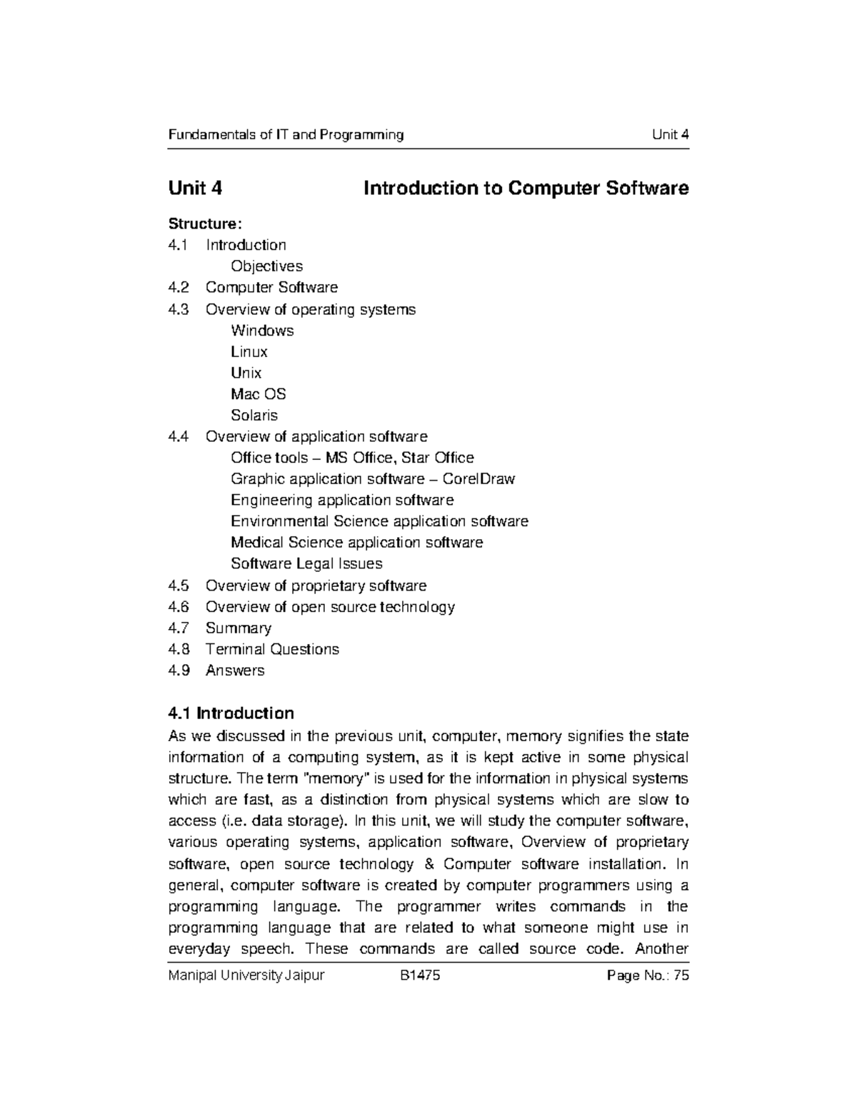 BCA-Unit 04-Introduction to Computer Software - Unit 4 Introduction to Computer Software ...