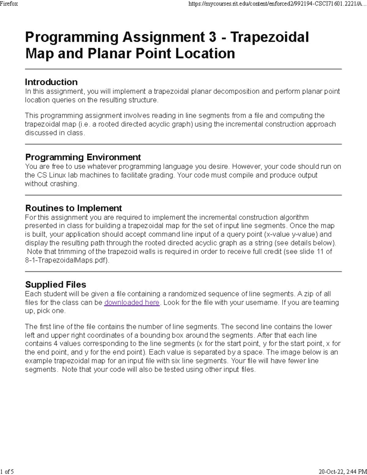 Assignment 3 Information-6 - Programming Assignment 3 - Trapezoidal Map and Planar Point ...