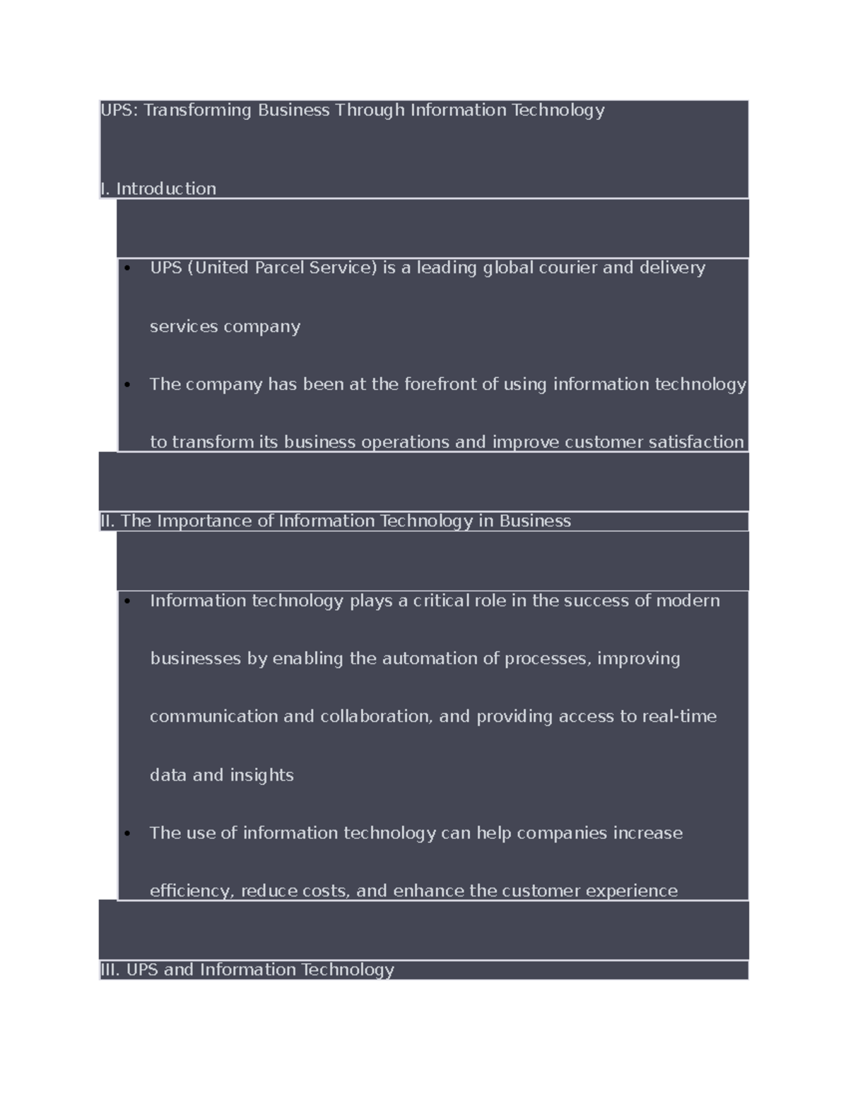 UPS - Lecture Notes - UPS: Transforming Business Through Information ...