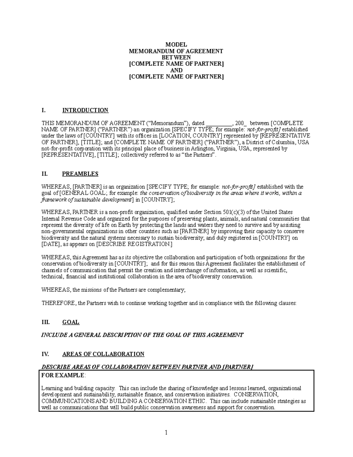 MOU Template edited - WHEREAS, [PARTNER] is an organization [SPECIFY ...