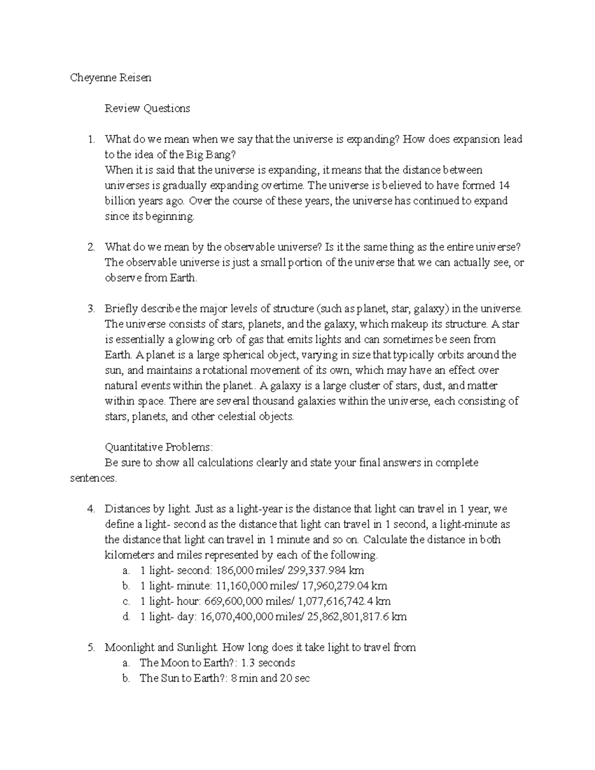 Astronomy - Review questions on the universe and its formation ...