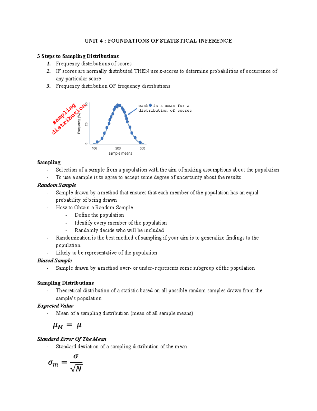 Psych 240 Unit 4 Lecture Notes - UNIT 4 : FOUNDATIONS OF STATISTICAL ...