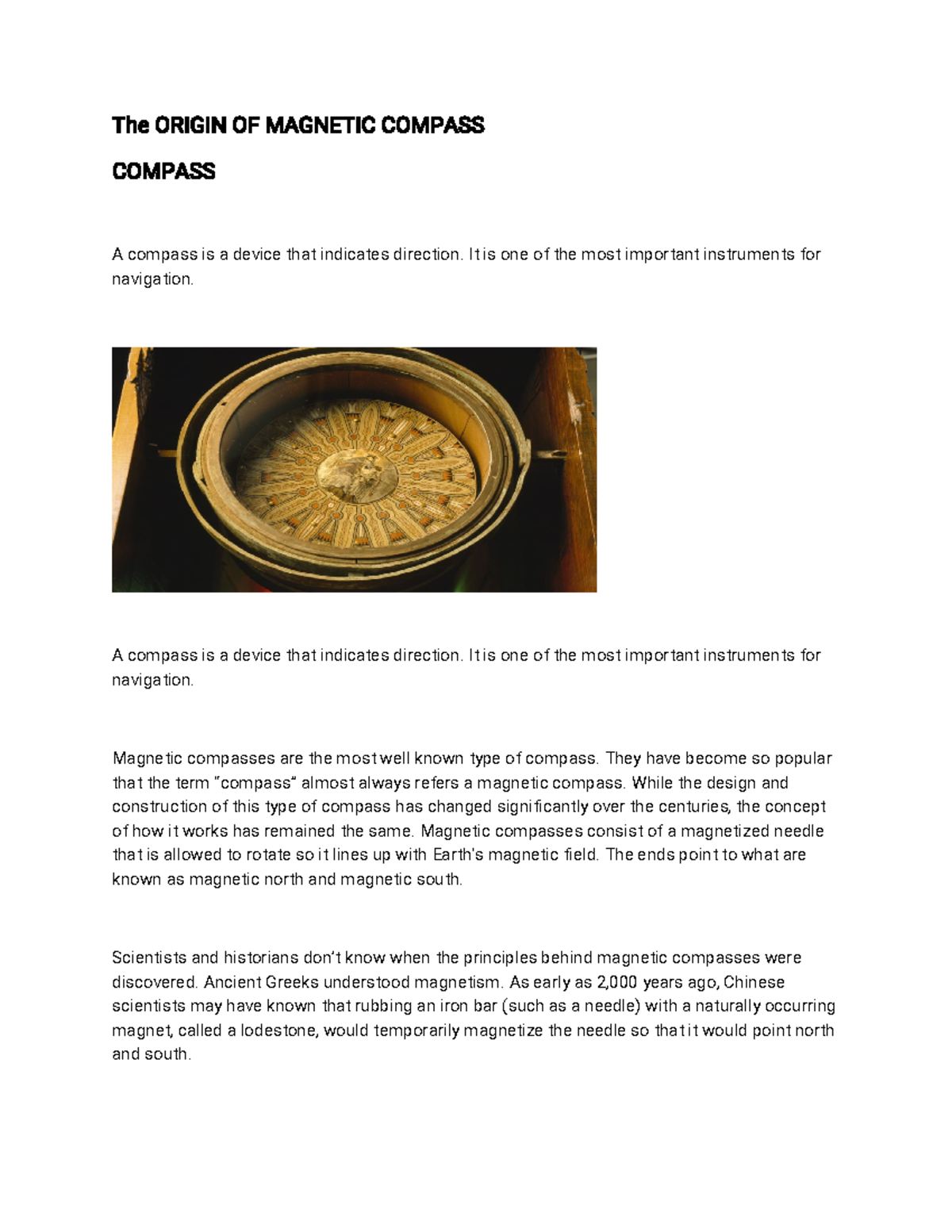 The Origin OF Magnetic Compass - The ORIGIN OF MAGNETIC COMPASS COMPASS ...