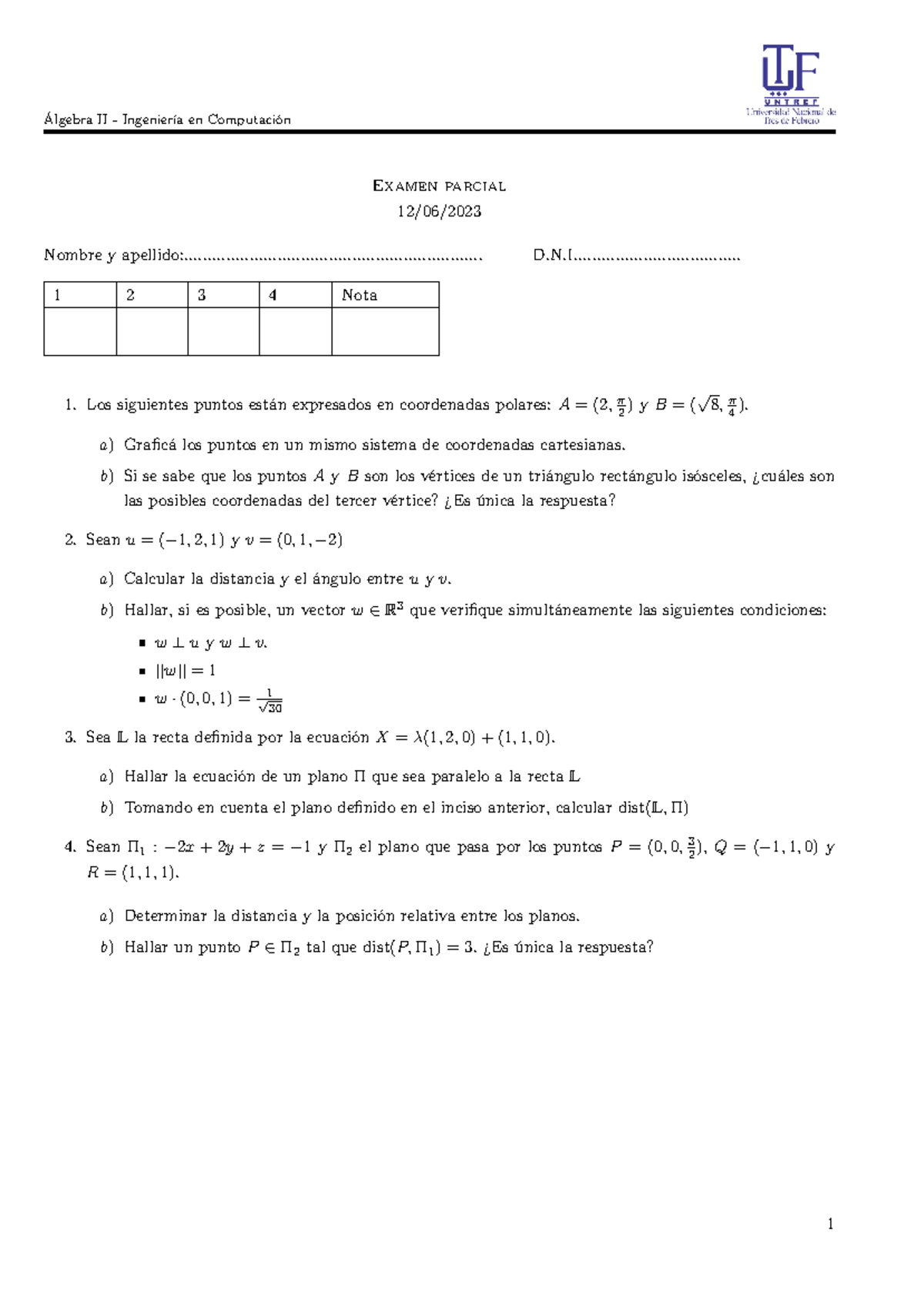 Parciales álgebra II Computación 1C2023 - Álgebra II - Ingeniería en ...