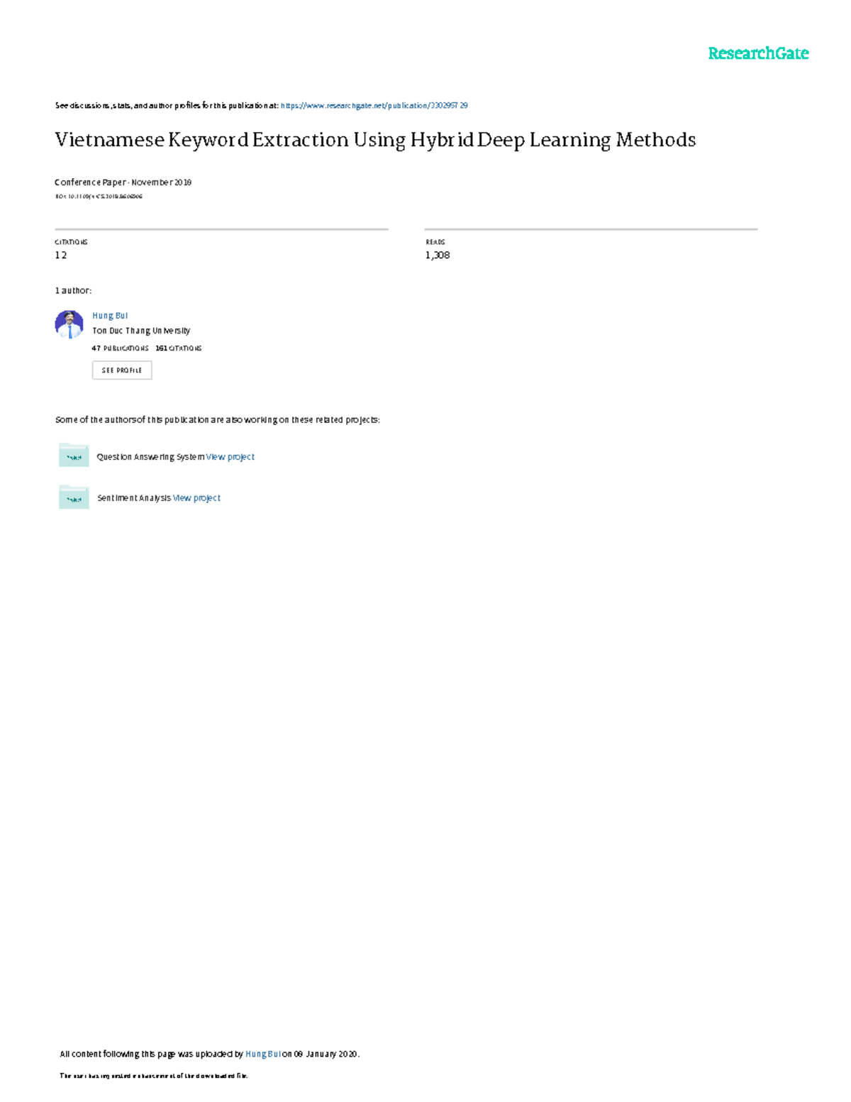 Vietnamese Keyword Extraction Using Hybrid Deep Learning Methods See